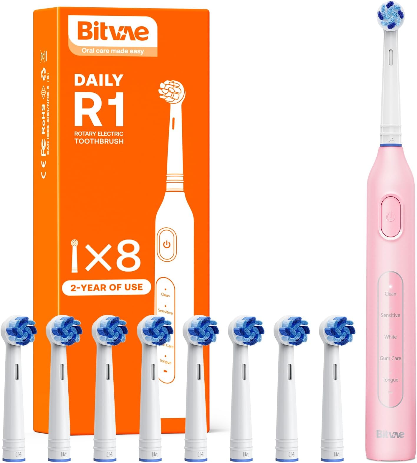 Amazon.com: Bitvae R1 Rotating Electric Toothbrush with 8 Brush Heads ...
