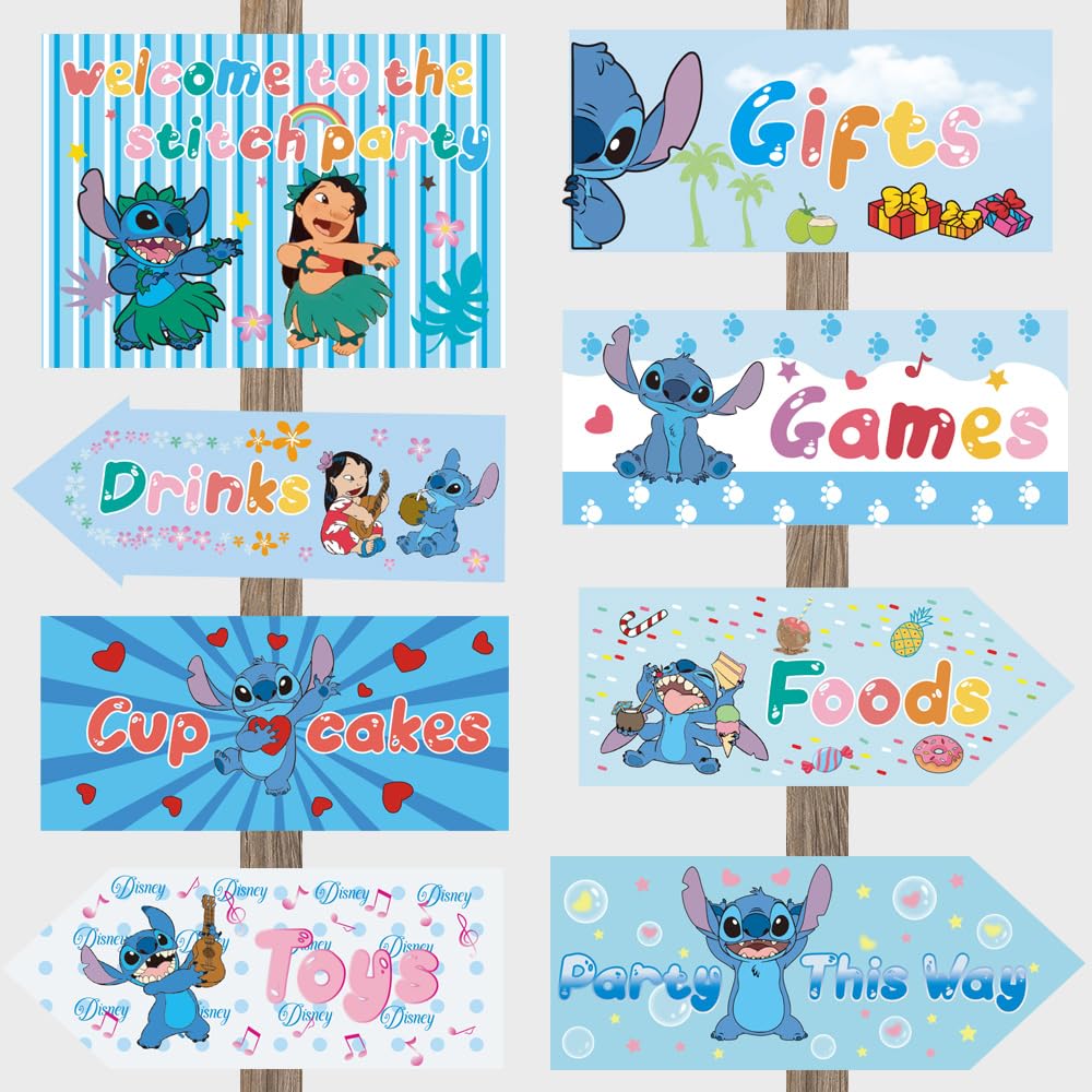 Stitch Birthday Decorations, 16PCS Stitch Party Directional Signs, Lilo ...