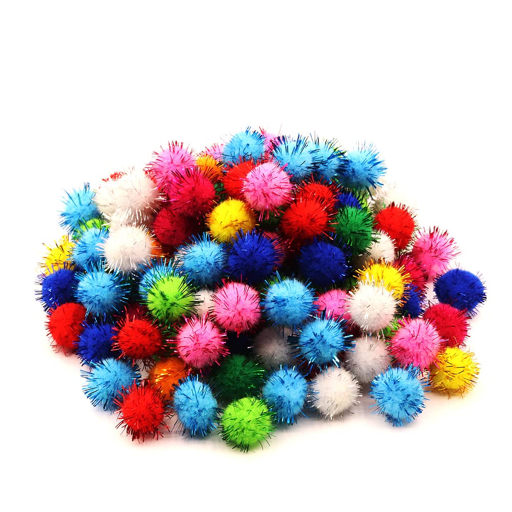 Amazon.com: Sicraft 100pcs Glitter Tinsel Pom Poms Sparkle Balls for ...