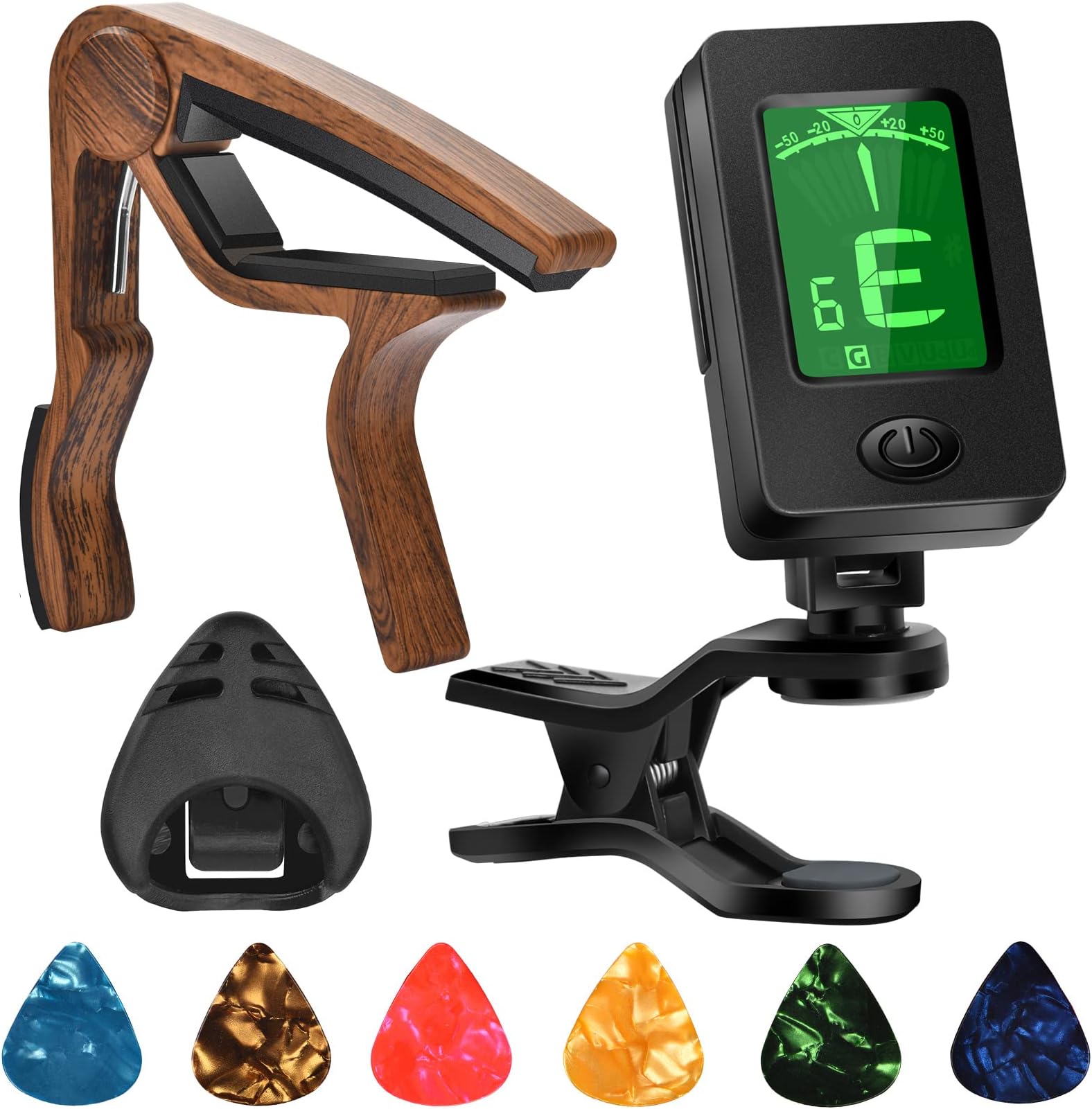 Amazon.com: Guitar Tuner and Guitar Capo, Clip-On Tuner with Rosewood ...