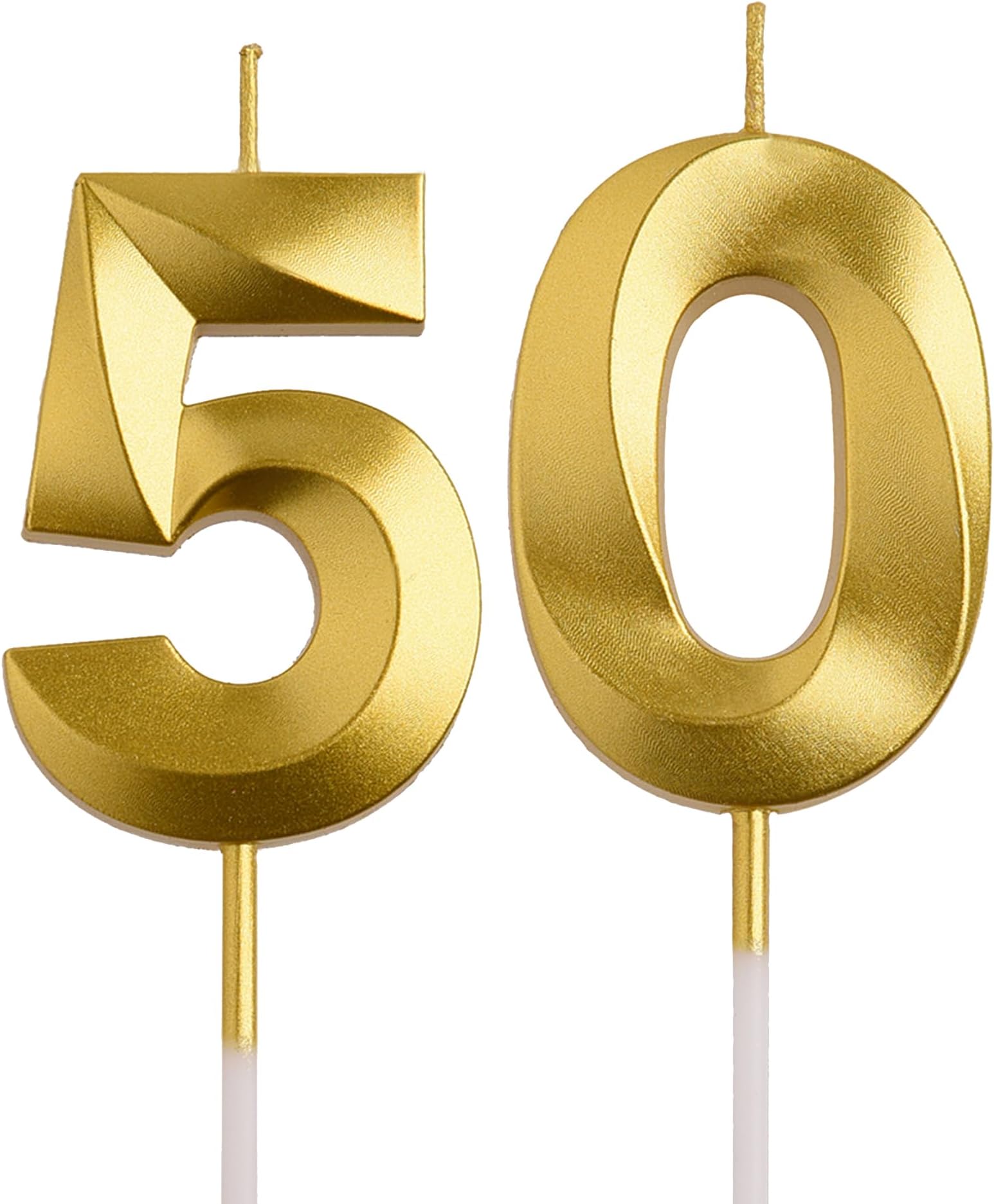 Amazon.com: AOOLADA 50th Birthday Candles, Gold 50 Year Old Number ...