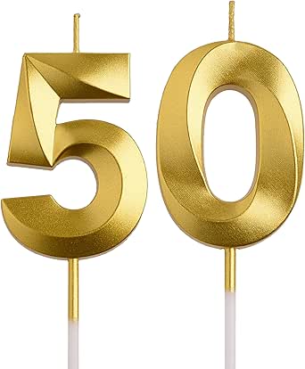 AOOLADA 50th Birthday Candles, Gold 50 Year Old Number Birthday Candles ...