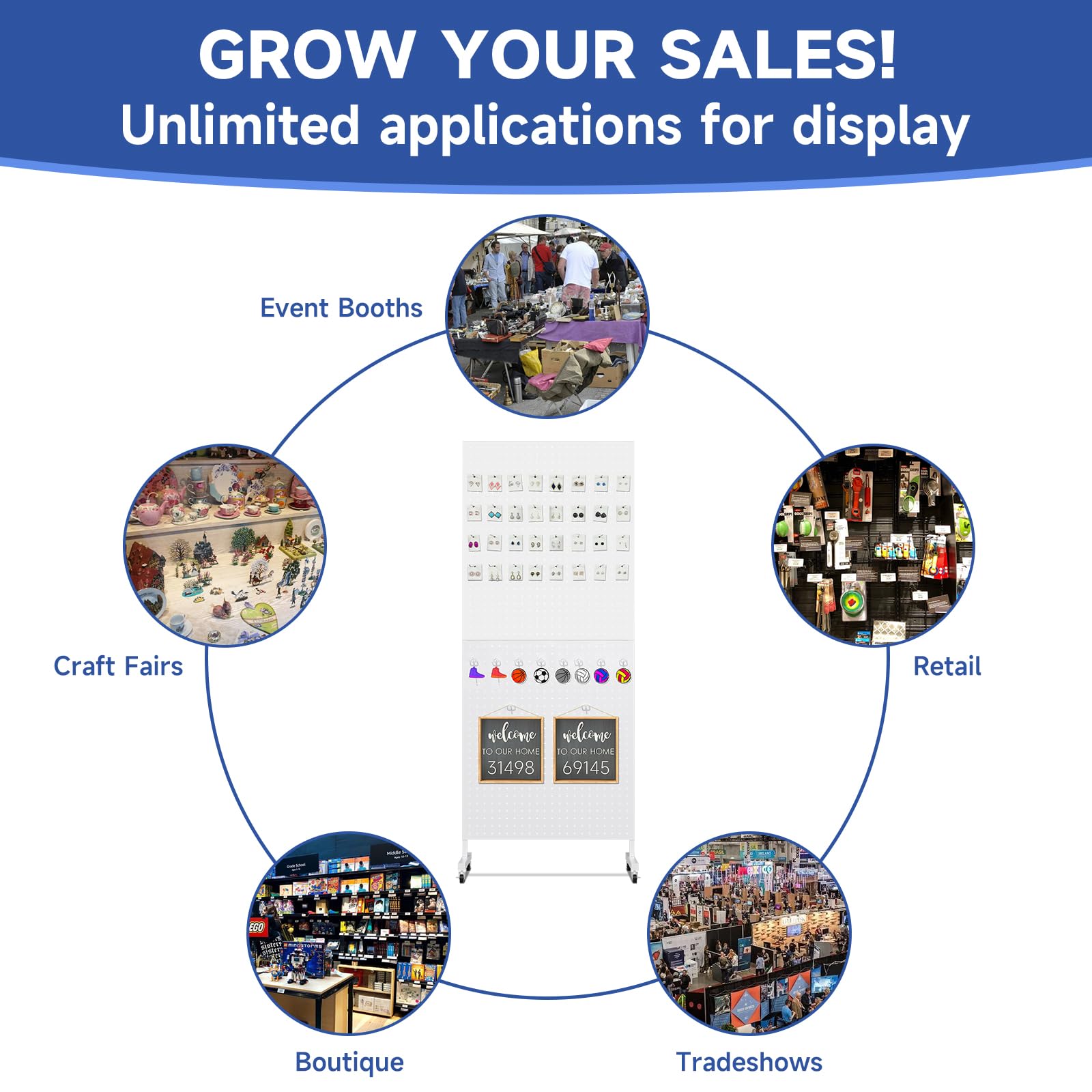 Pegboard Display Stand with Wheels, Metal Jewelry and Key Ring Retail ...