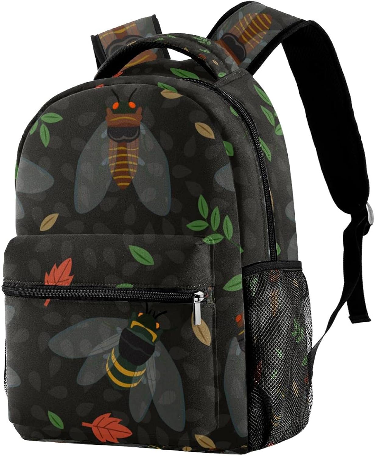 Leisure Campus Travel Backpacks, Colorful Cicada Pattern With Dark ...