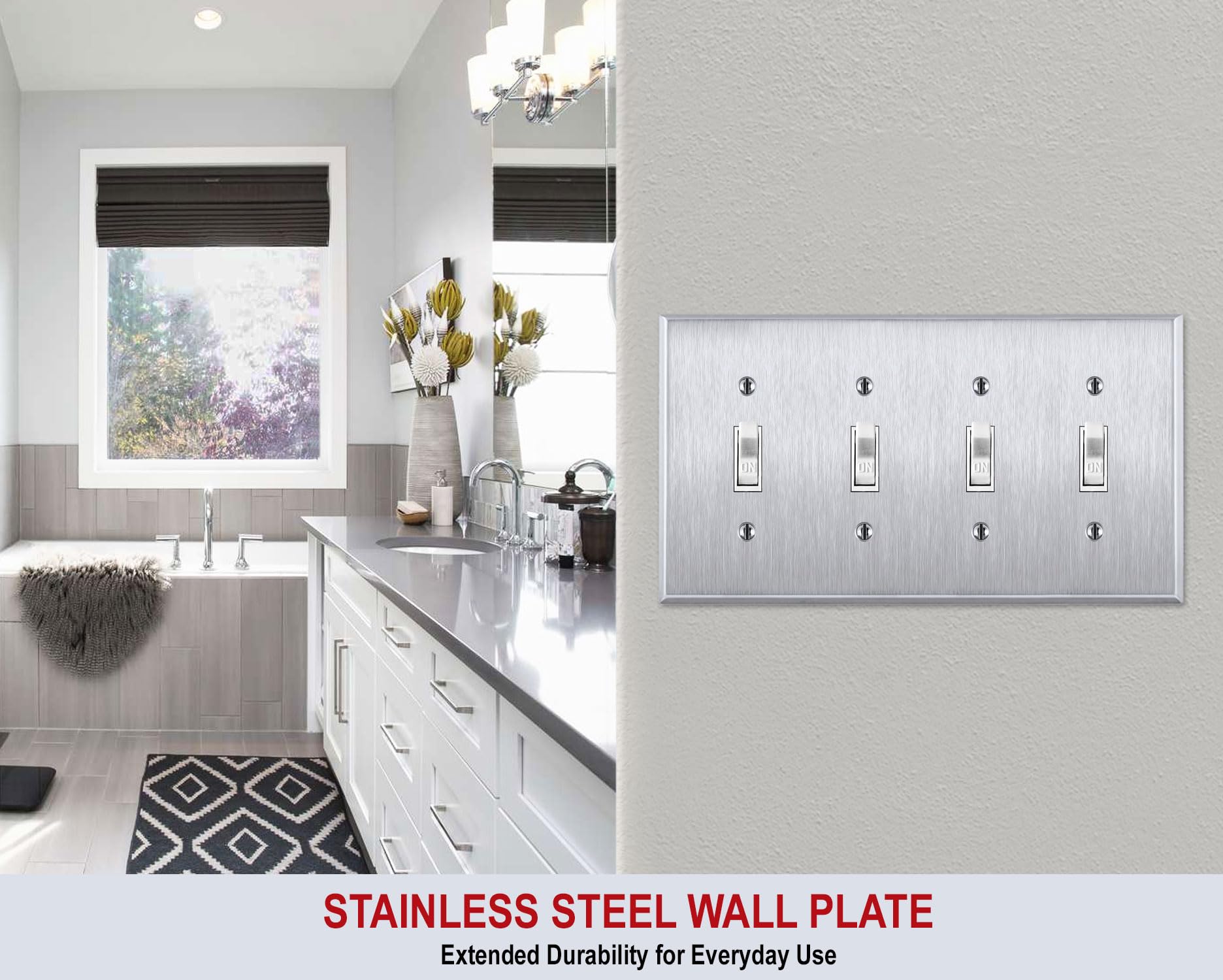 4 Gang Metal Switch Cover White Metal Flat Plate 4 Gang Switch With 2