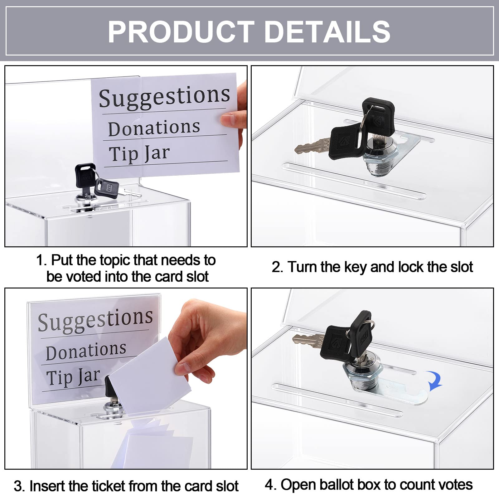 4 Pack Acrylic Donation Box Suggestion Ballot Box for Fundraising Clear ...