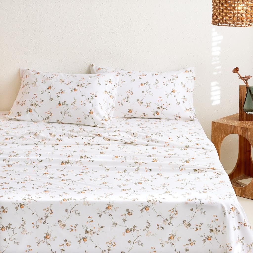 Amazon.com: Wake In Cloud - Floral Bed Sheets, 4-Piece Sheet Set ...