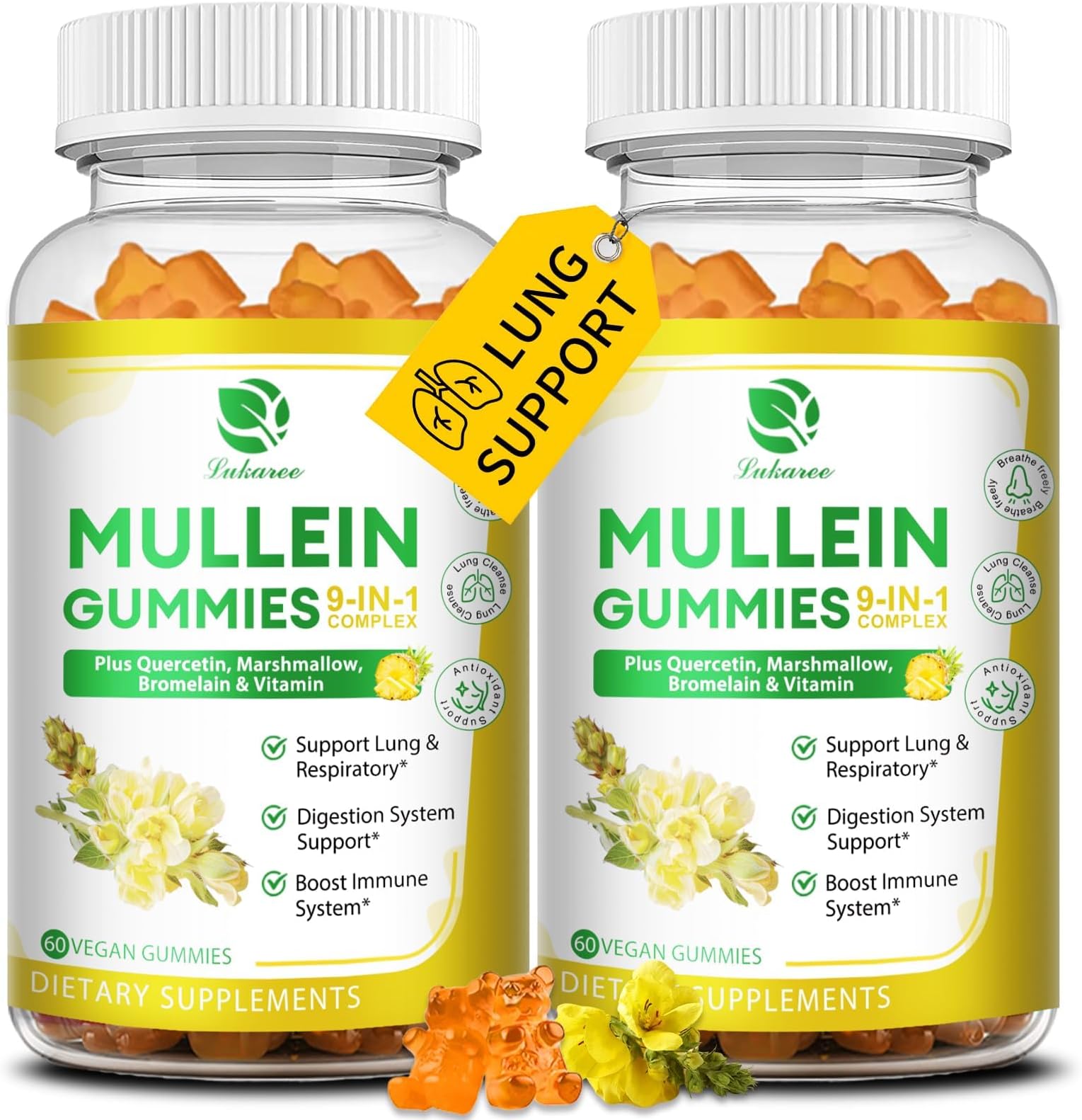 Amazon.com: BreathEase - Mullein Gummies for Lungs - Lung Detox Gummies ...