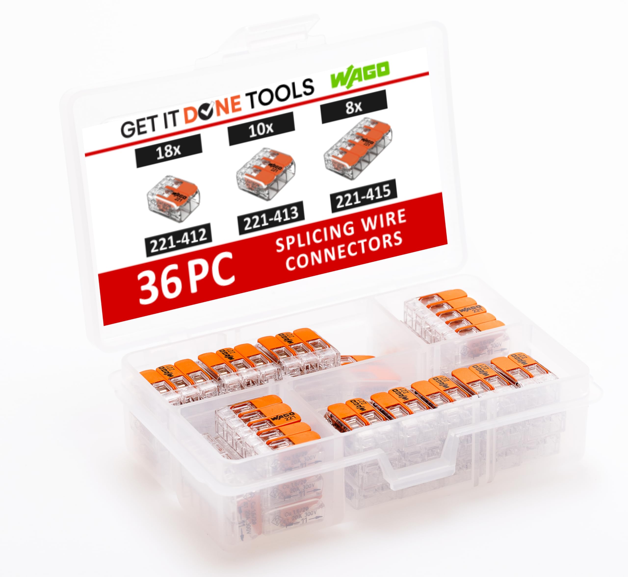 WAGO 221 Lever-Nuts 36pc Wire Connector Assortment with Case. Includes ...