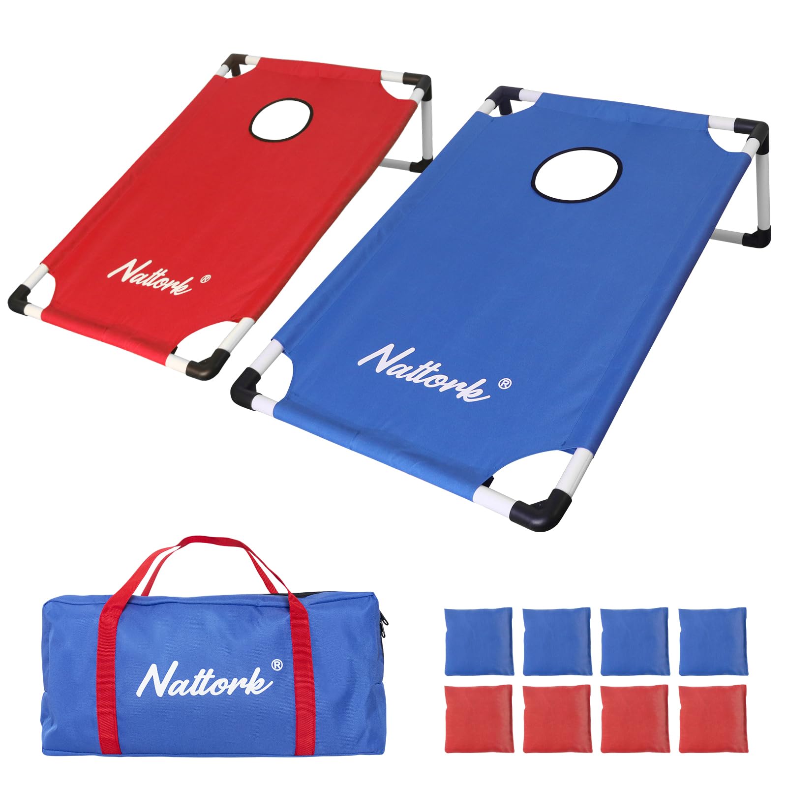 Nattork Portable Collapsible Cornhole Set with 2 Cornhole Boards, 8 ...
