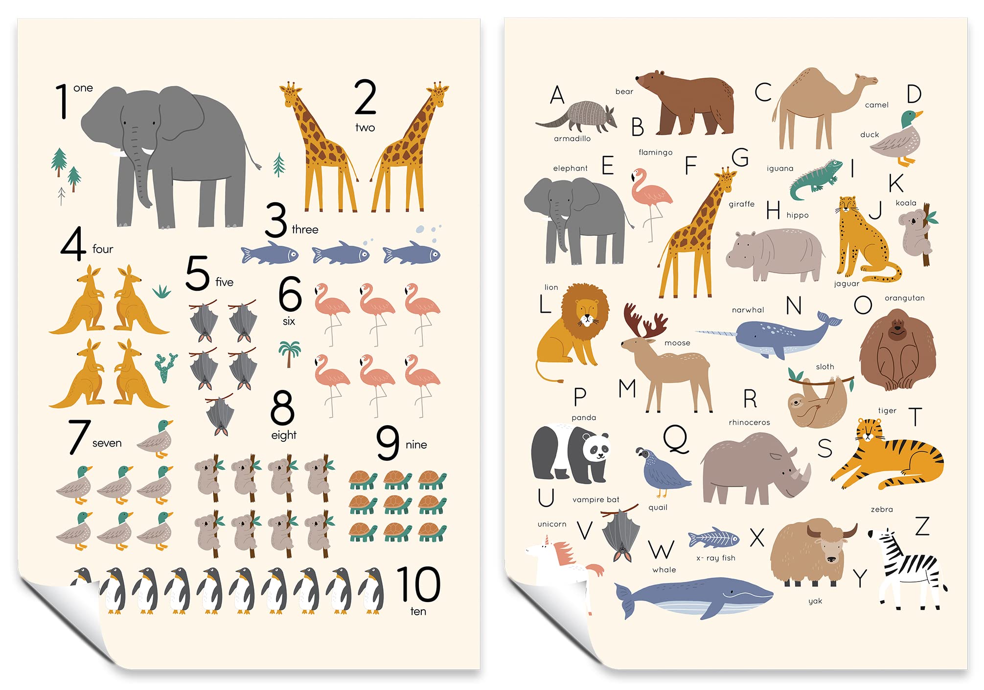 Alphabet, Numbers & Animals Educational Classroom Poster Prints - Set ...