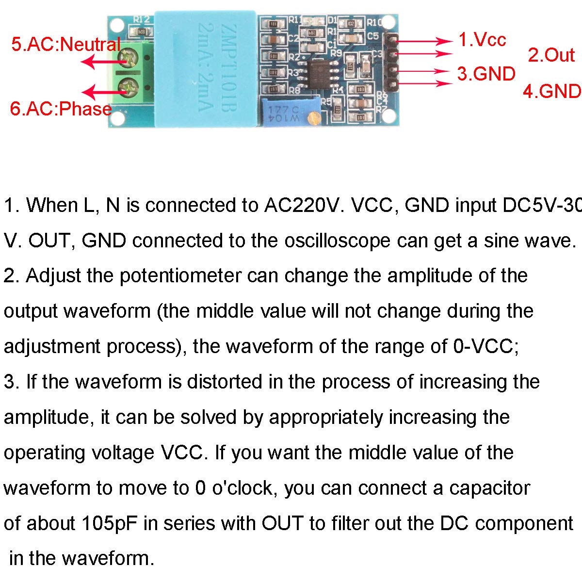 Snapklik.com : DAOKI 4 Pcs 5-30V ZMPT101B Voltage Transformer Module, Single Phase Active Output ...
