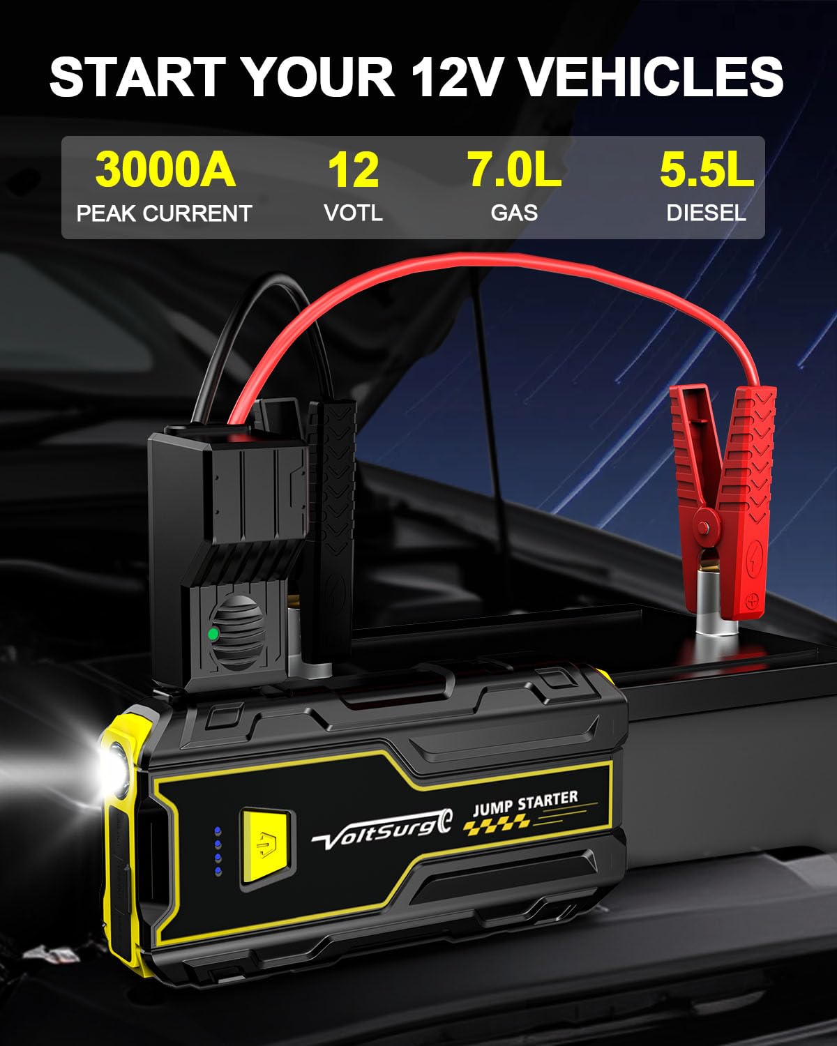 Snapklik.com : VoltSurge Car Jump Starter, 2000A Jumper Starter ...