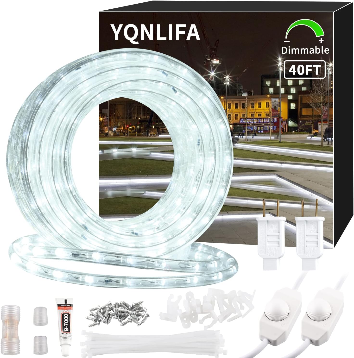 Amazon.com: YQNLIFA Dimmable 40ft LED Rope Lights, 432 LEDs IP65 ...