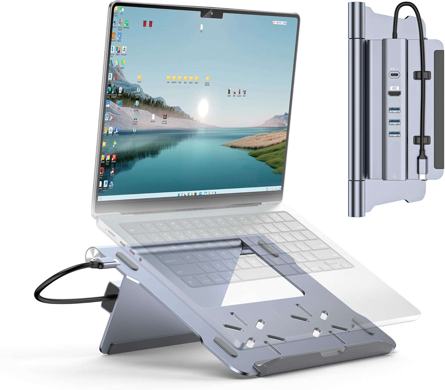 Amazon.com: Laptop Docking Station Stand, 6 in 1 USB C Hub with 4K60Hz ...