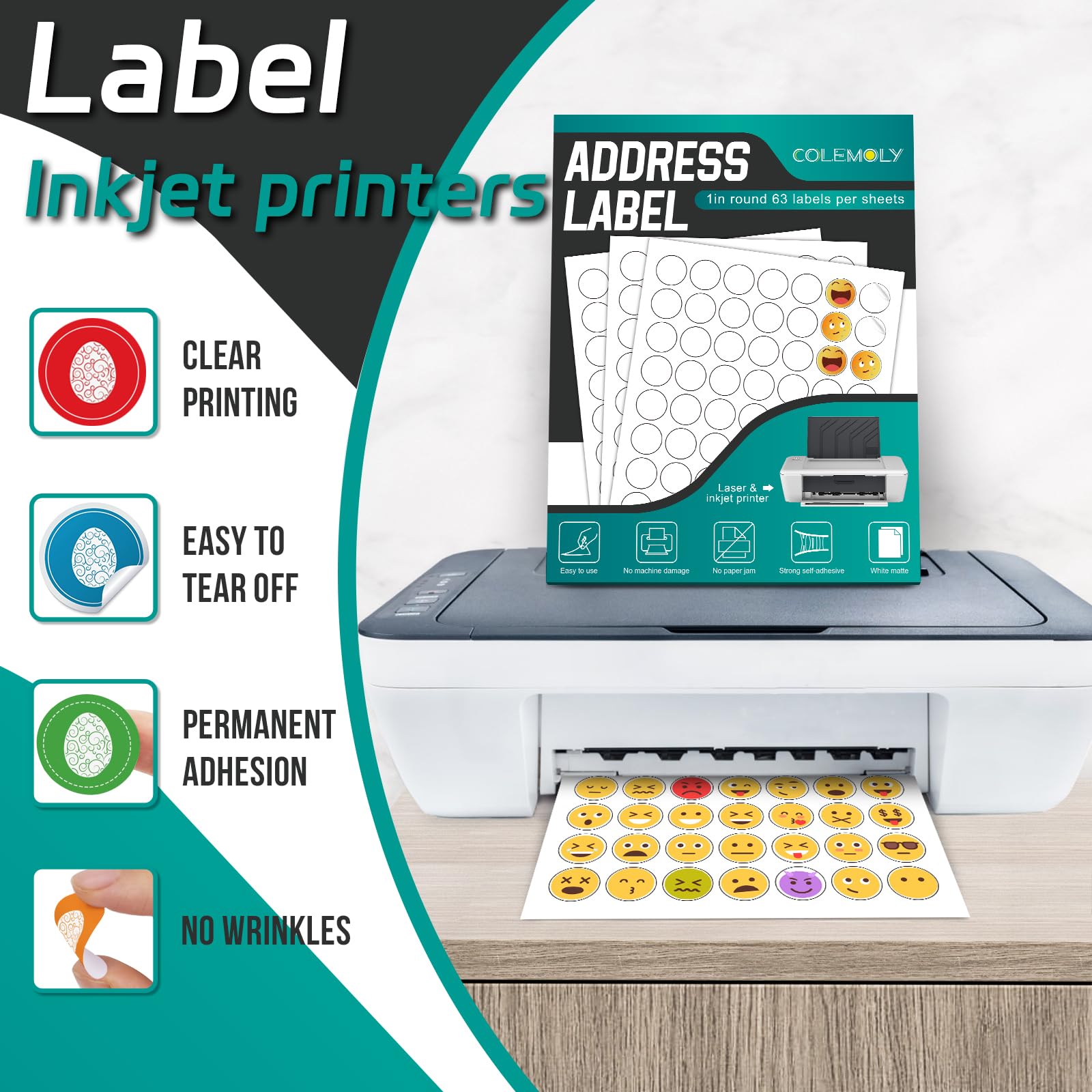 Snapklik.com : Colemoly Sticker Labels 1 Round 63-UP For Laser & Inkjet ...