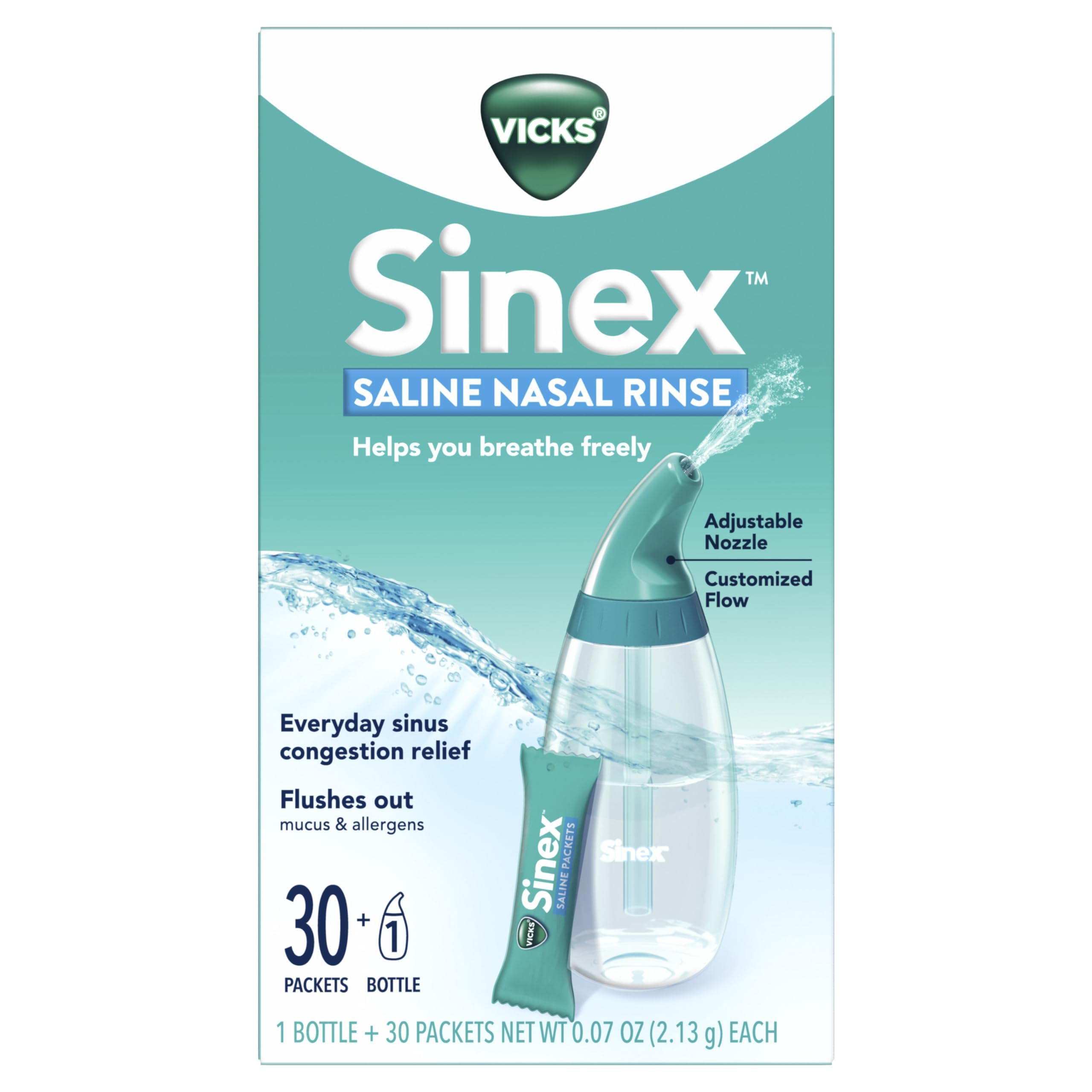 Amazon.com: Vicks Sinex Saline Nasal Rinse Starter Kit, Drug Free ...