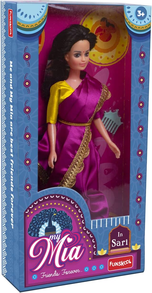 Funskool My MIA - in Sari Doll with Black Hair in Traditional Indian Sari, Roleplay Toy with ...