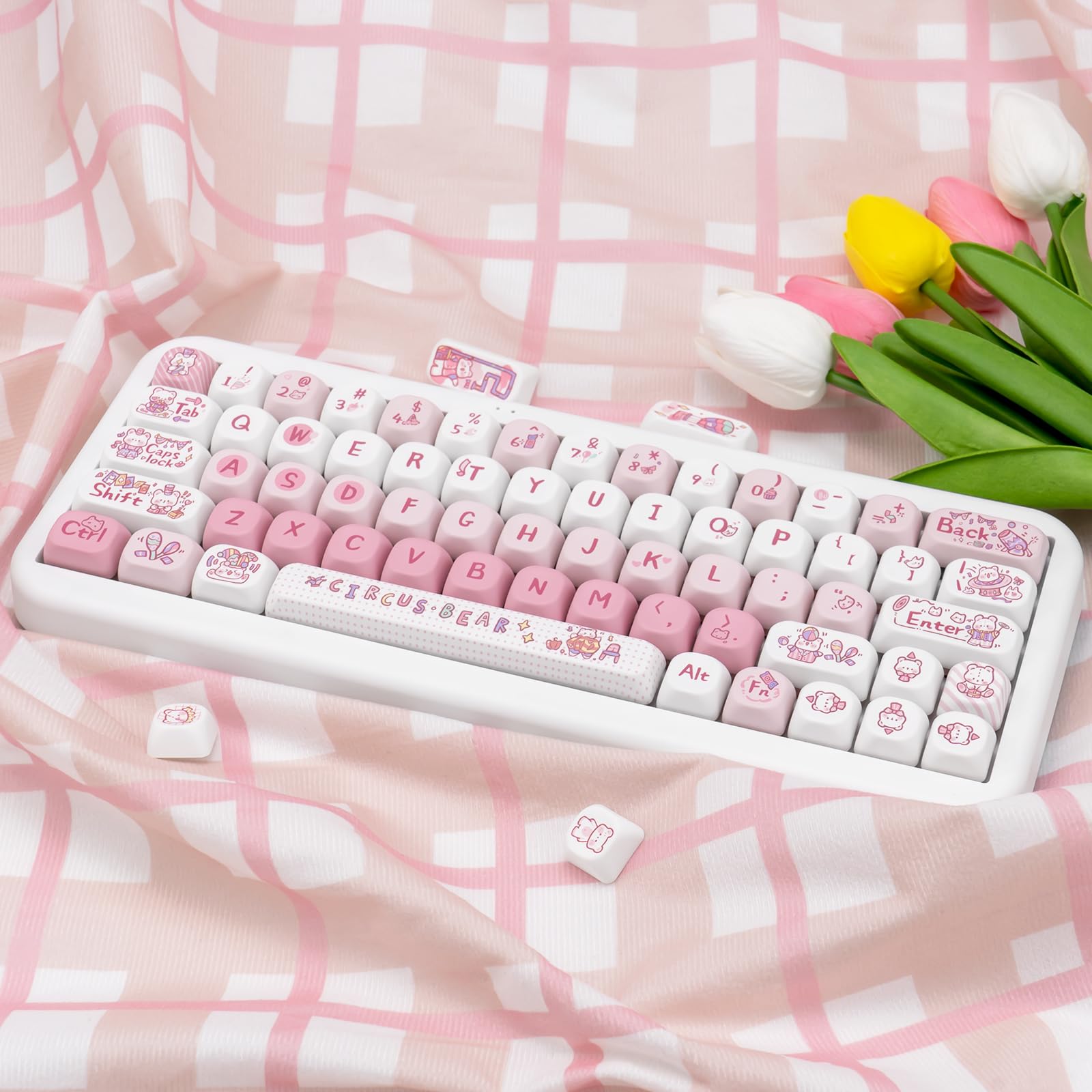 Cute Keycaps COOMICKEY 130 Keys PBT Pink Keycaps MOA Profile Keycaps ...