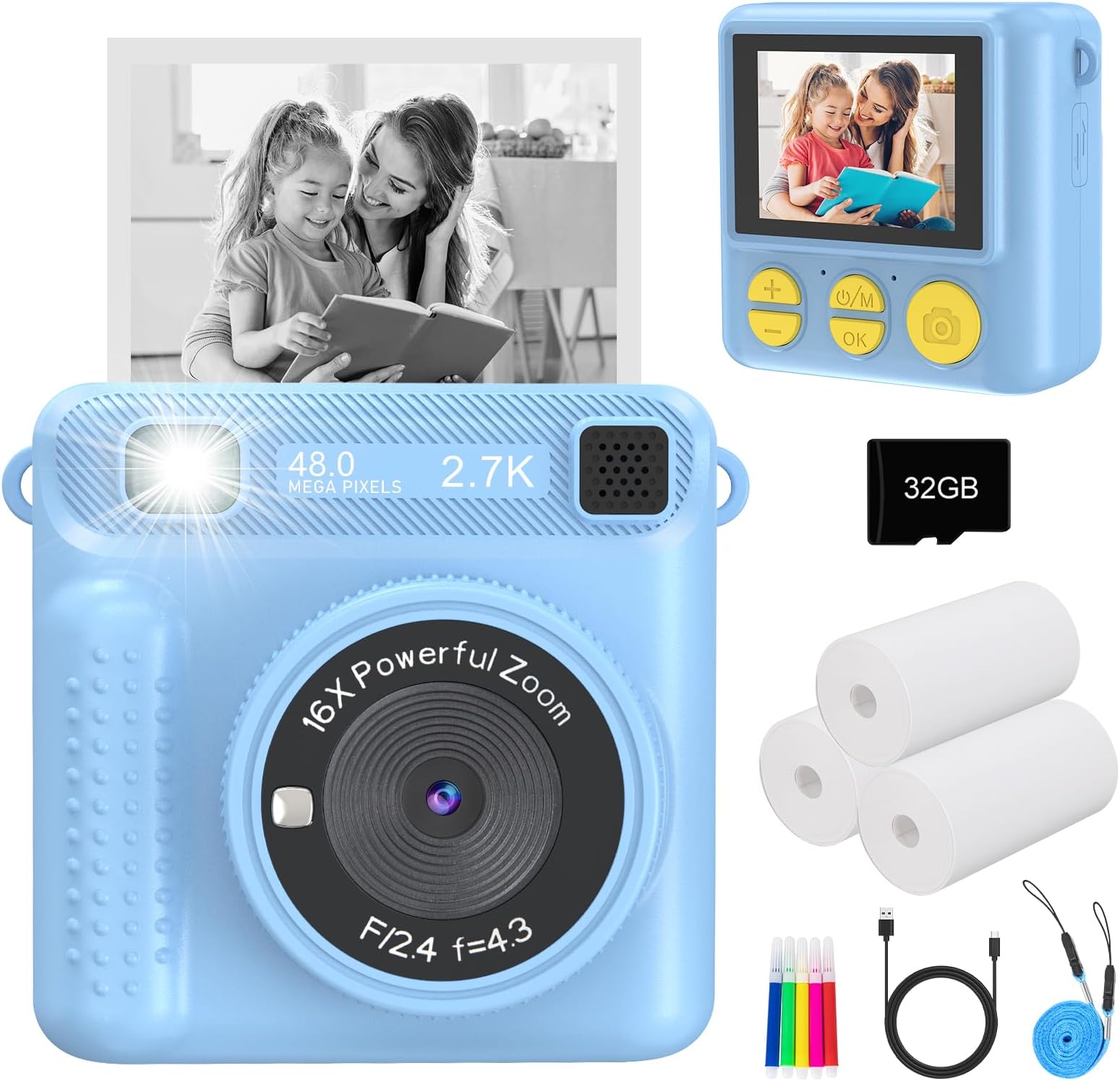 Amazon.com: Instant Print Kids Camera - 1080P Selfie Digital Camera ...