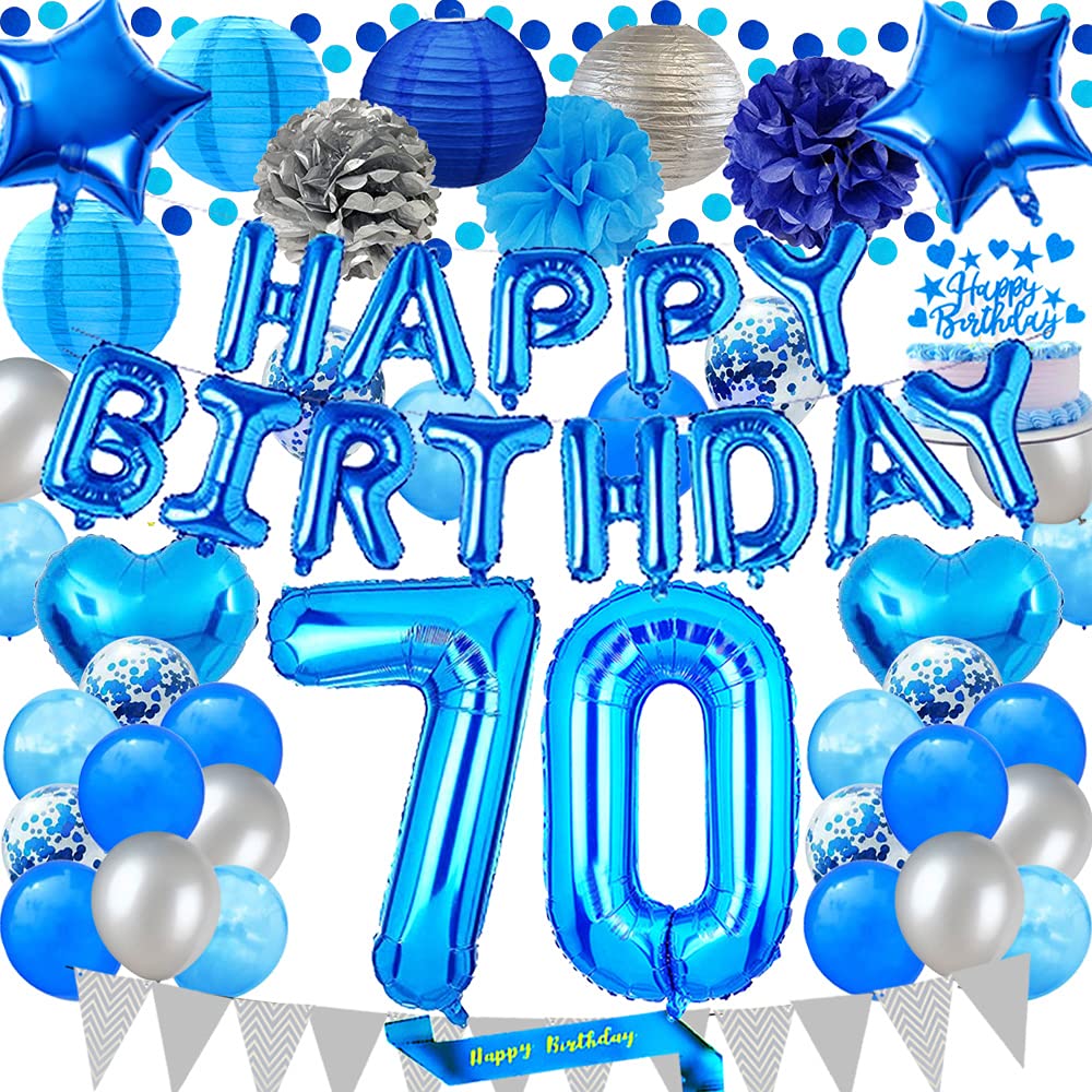 Santonila Blue 70th Birthday Decorations Happy Birthday Banner Sash And ...