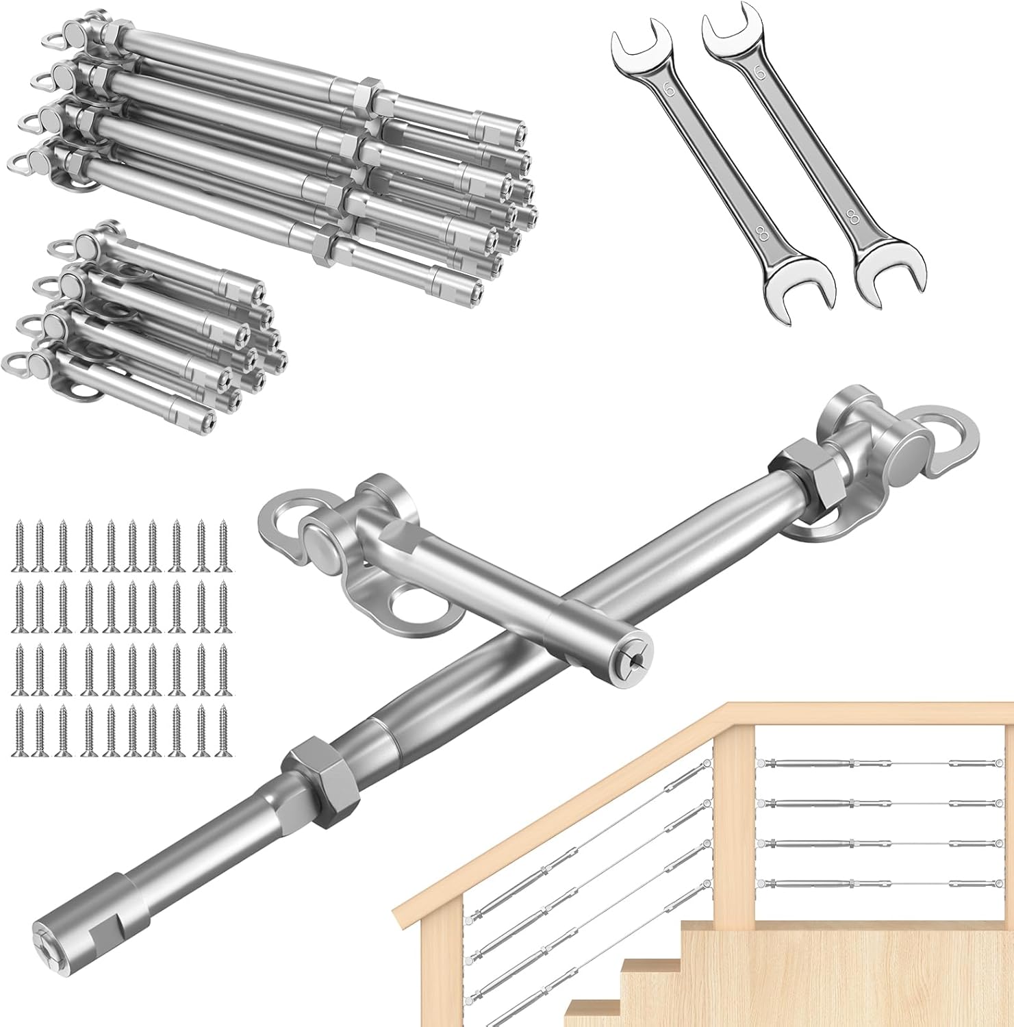 CKE Upgraded 10 Pairs 1/8" Swageless Cable Railing Kit, 180 Degree ...