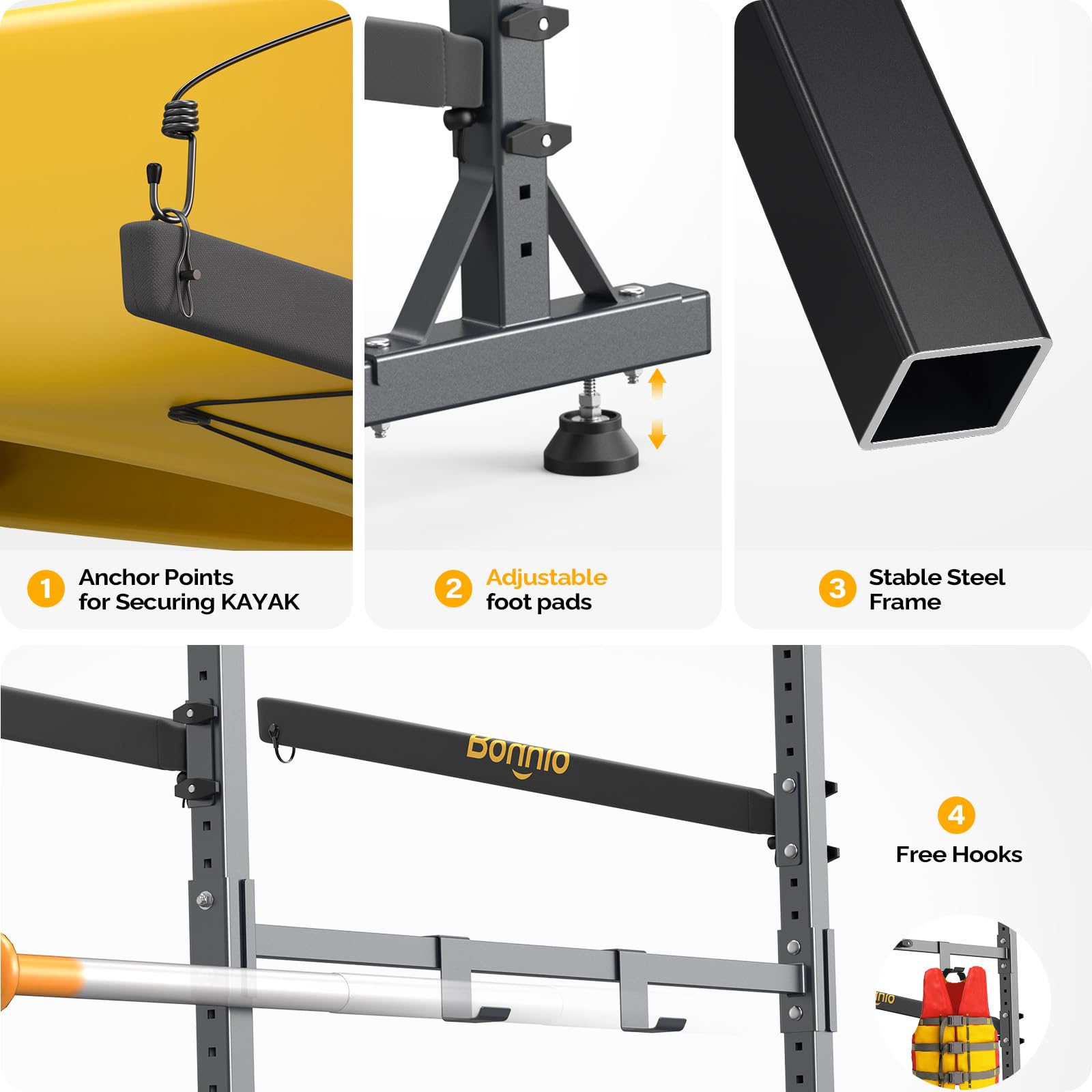 Snapklik.com : Bonnlo Kayak Storage Rack - Adjustable Heavy Duty Rack ...
