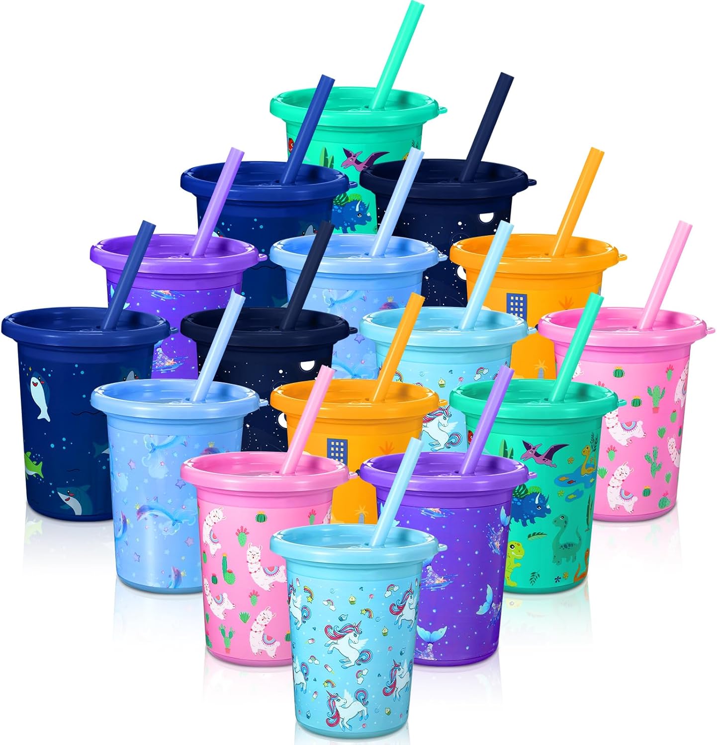 Amazon.com | Nuanchu 16 Pcs Plastic Kids Cups with Lids and Straws 10 ...
