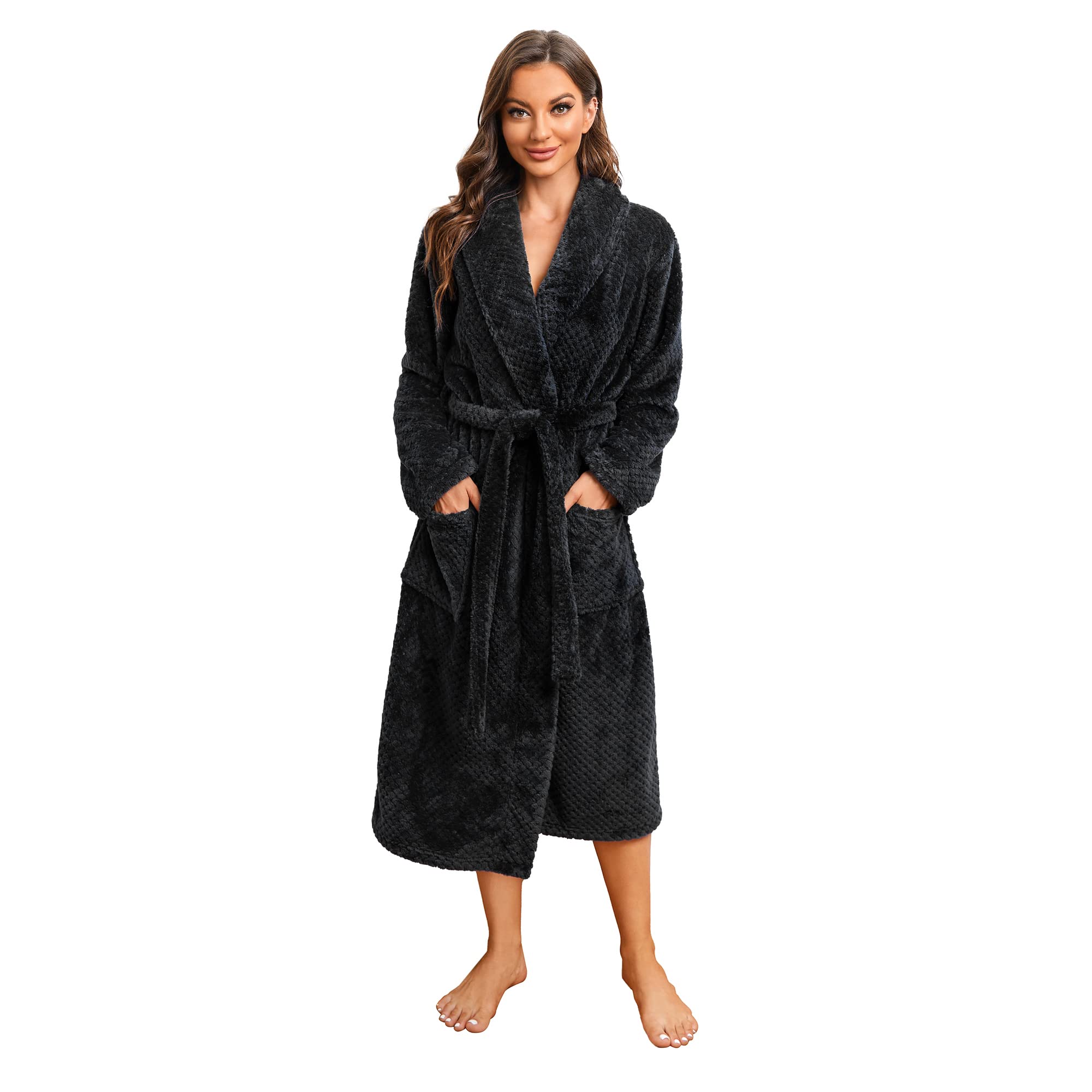 HEARTNICE Womens Fleece Robes, Soft Plush Long Bathrobe, Comfy Robes ...