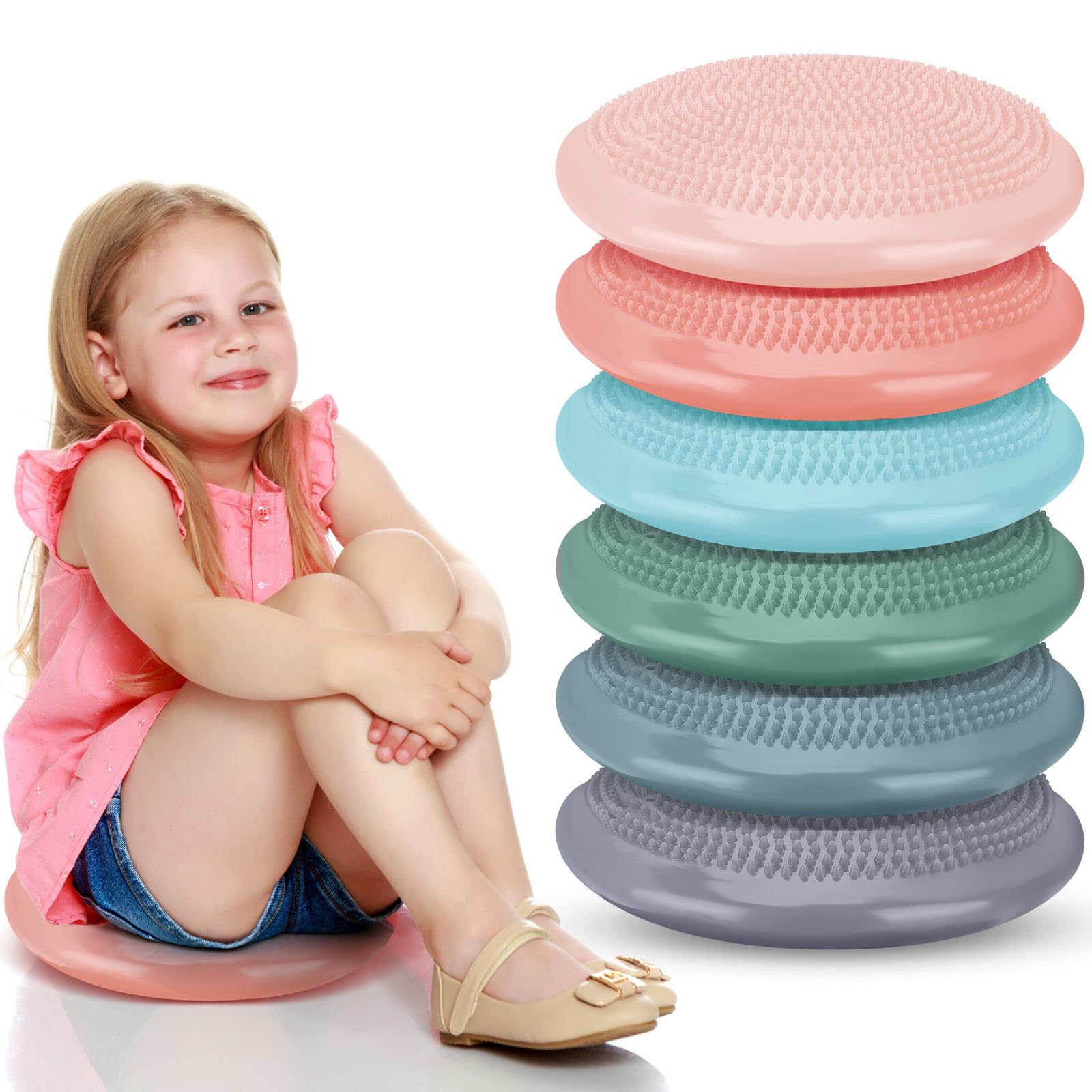 Amylove 6 Pcs Inflated Wobble Cushion Pump Wiggle Seat for Sensory Kids ...