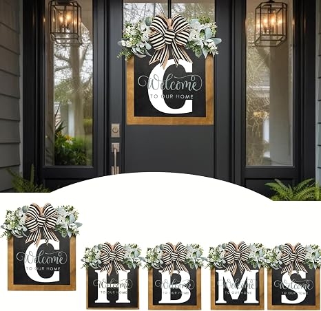 Amazon.com: Last Name Welcome Sign 16-Inch Alphabet Square Front Wreath ...
