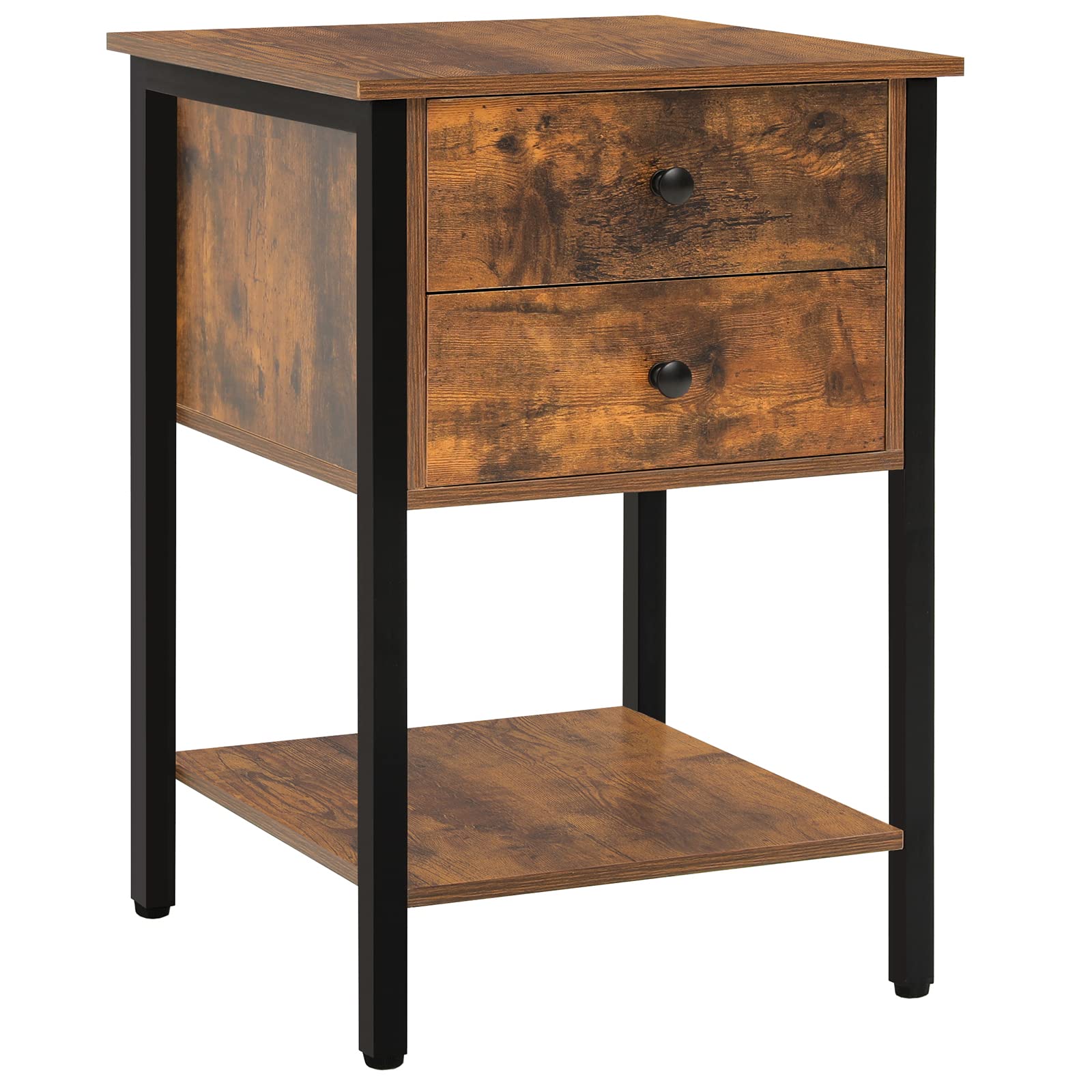 WEENFON Square Night Stand with 2 Drawers and 1 Open Shelf,End Table ...