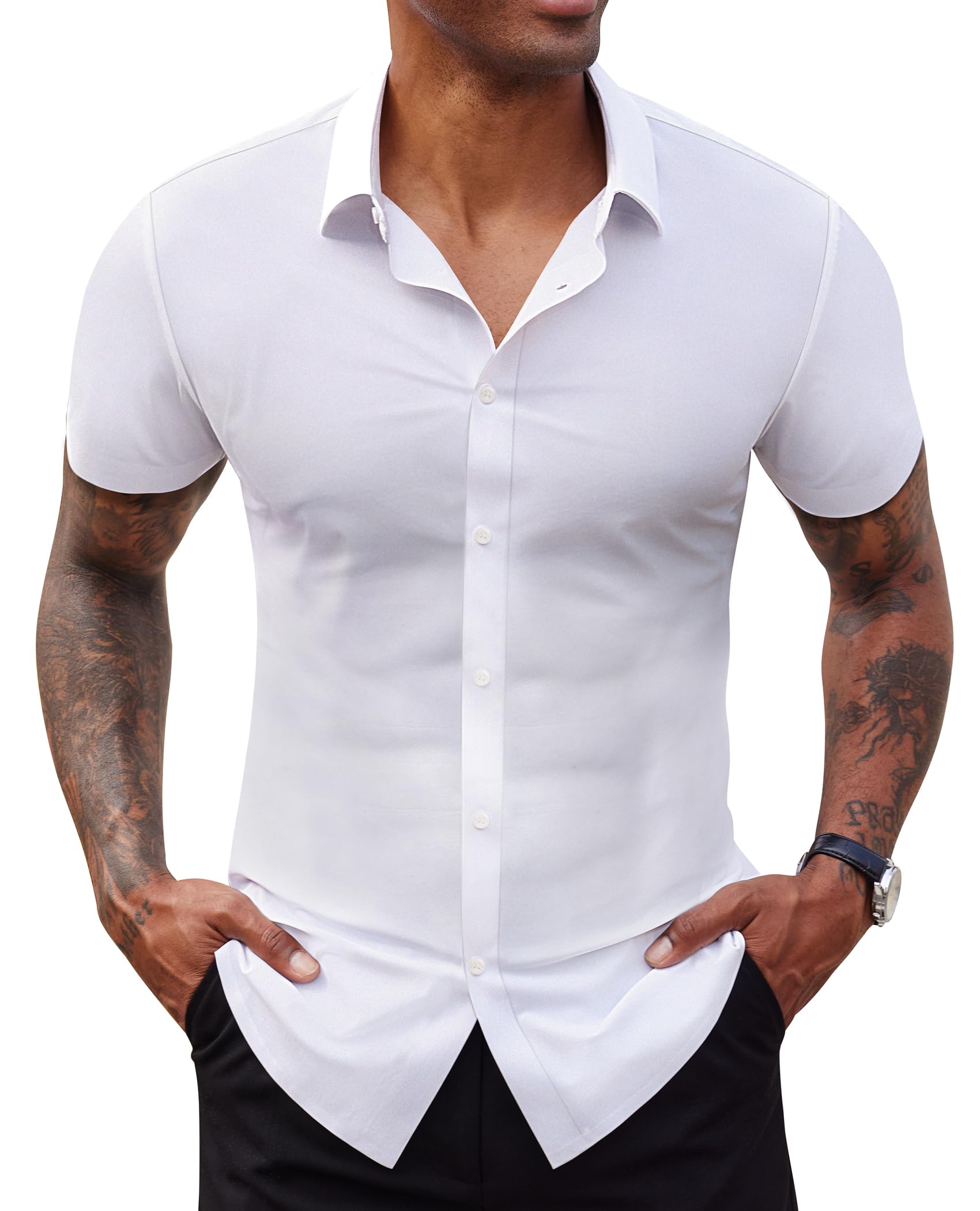 Amazon.com: Lion Nardo Stretch Dress Shirts for Men Short Sleeve Slim ...