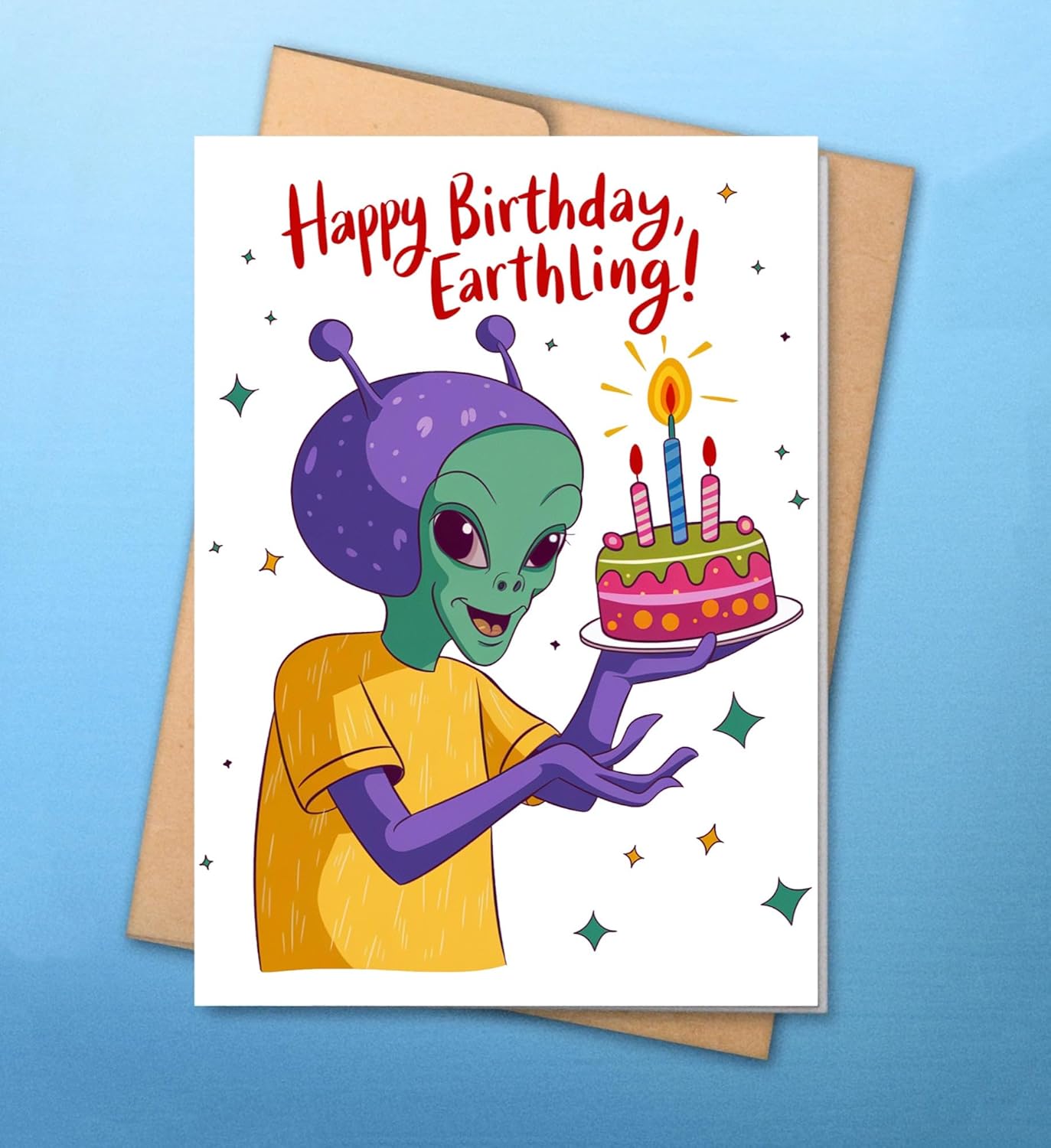 Amazon.com: BiboStore88 Happy Birthday Earthling! Card - Cute Alien ...