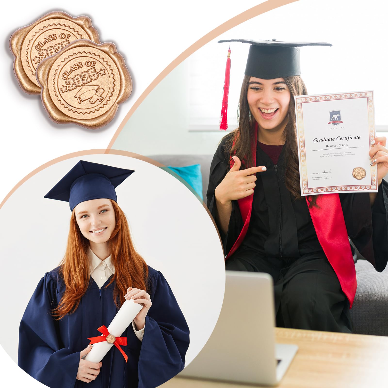 Snapklik.com : 50 Pcs Class Of 2025 Graduation Wax Seal Stickers Gold ...