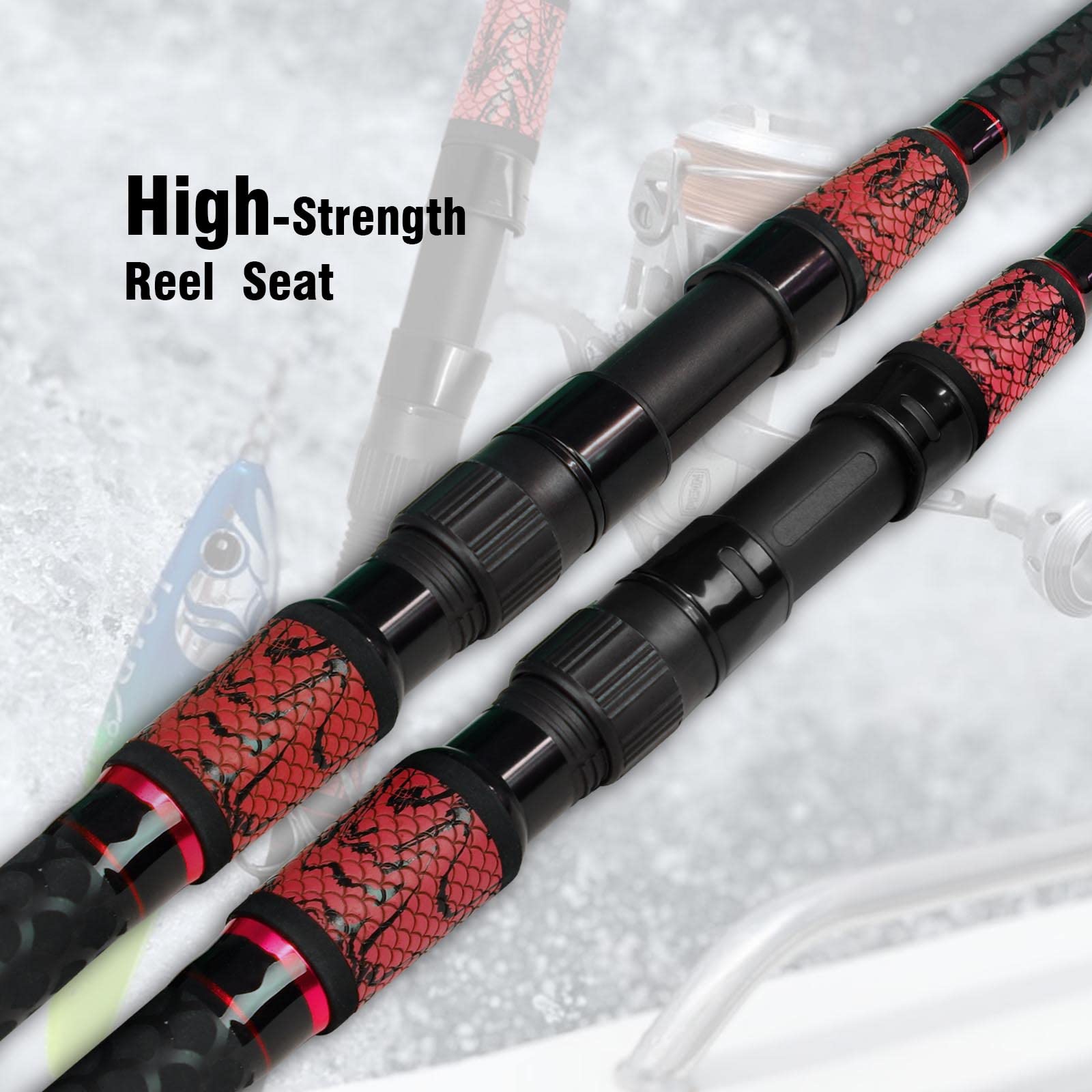 Fiblink Surf Spinning Fishing Rod Graphite Travel Fishing Rod (Red, 15 ...