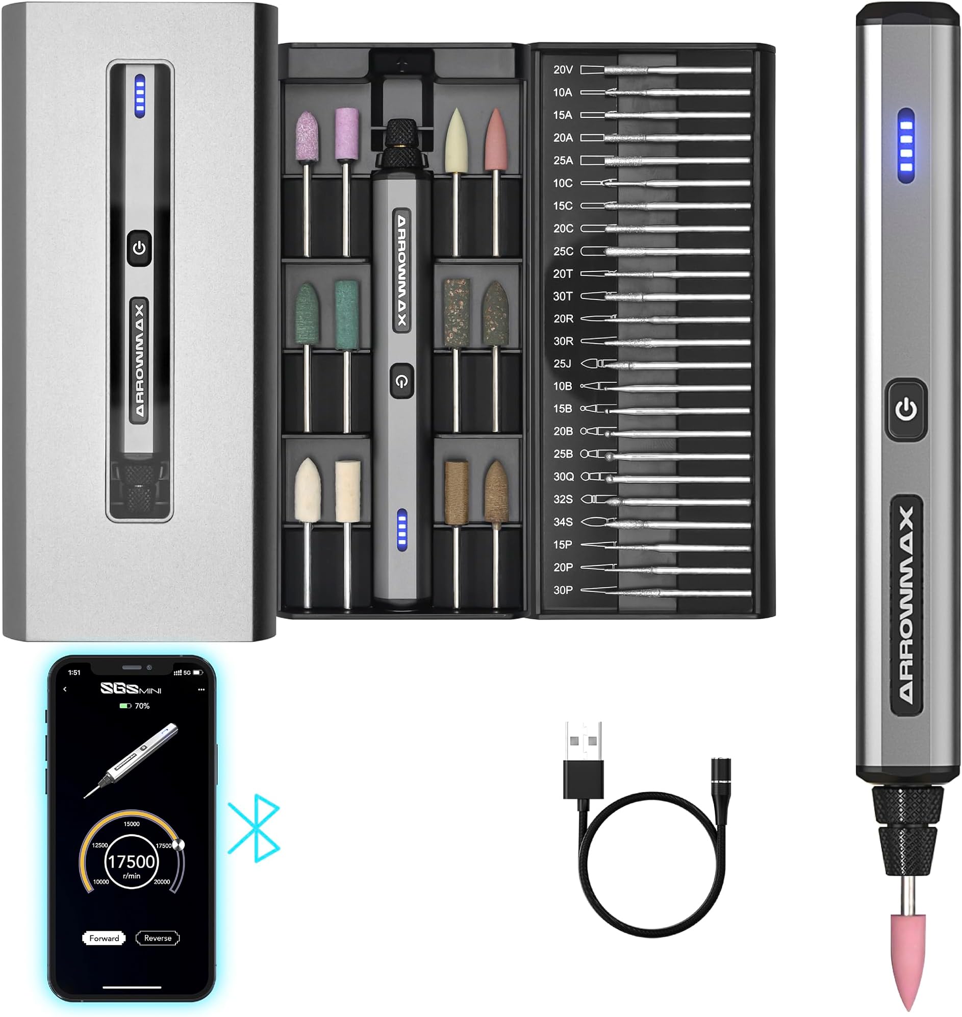 ARROWMAX Stylo de gravure électrique, stylo de polissage avec 36 mors ...