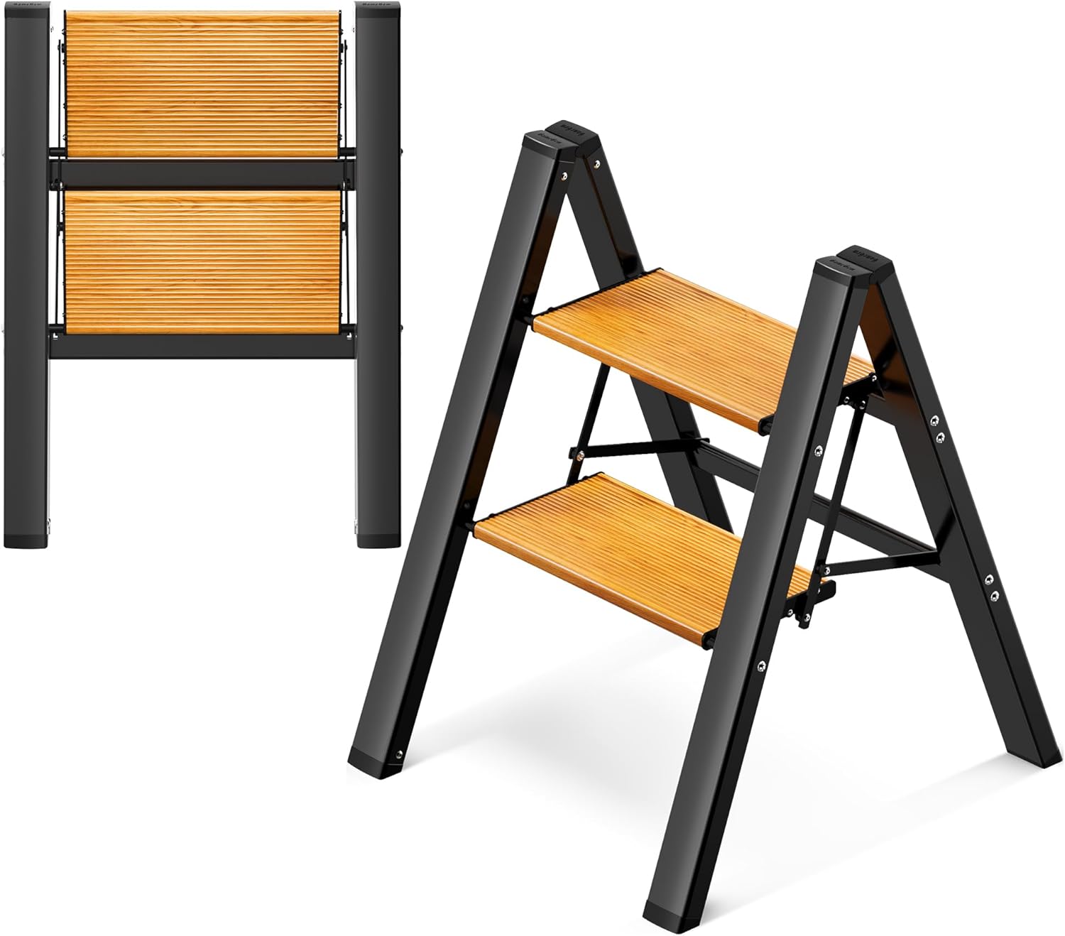 GameGem 2 Step Ladder, Aluminum Folding Step Stool with Anti-Slip ...