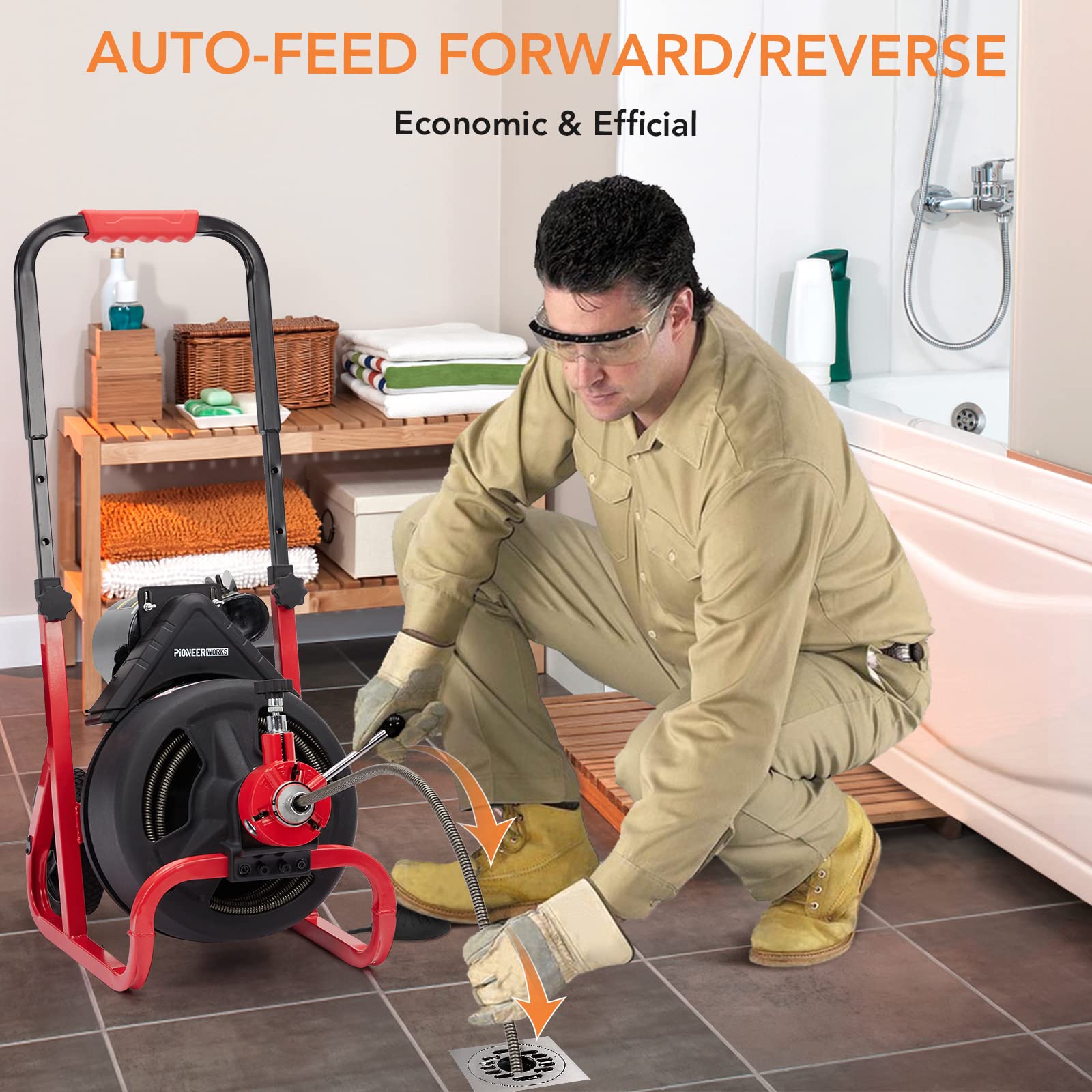Snapklik.com : PIONEERWORKS 75Ft X 1/2 Inch Drain Cleaner Machine, Auto ...