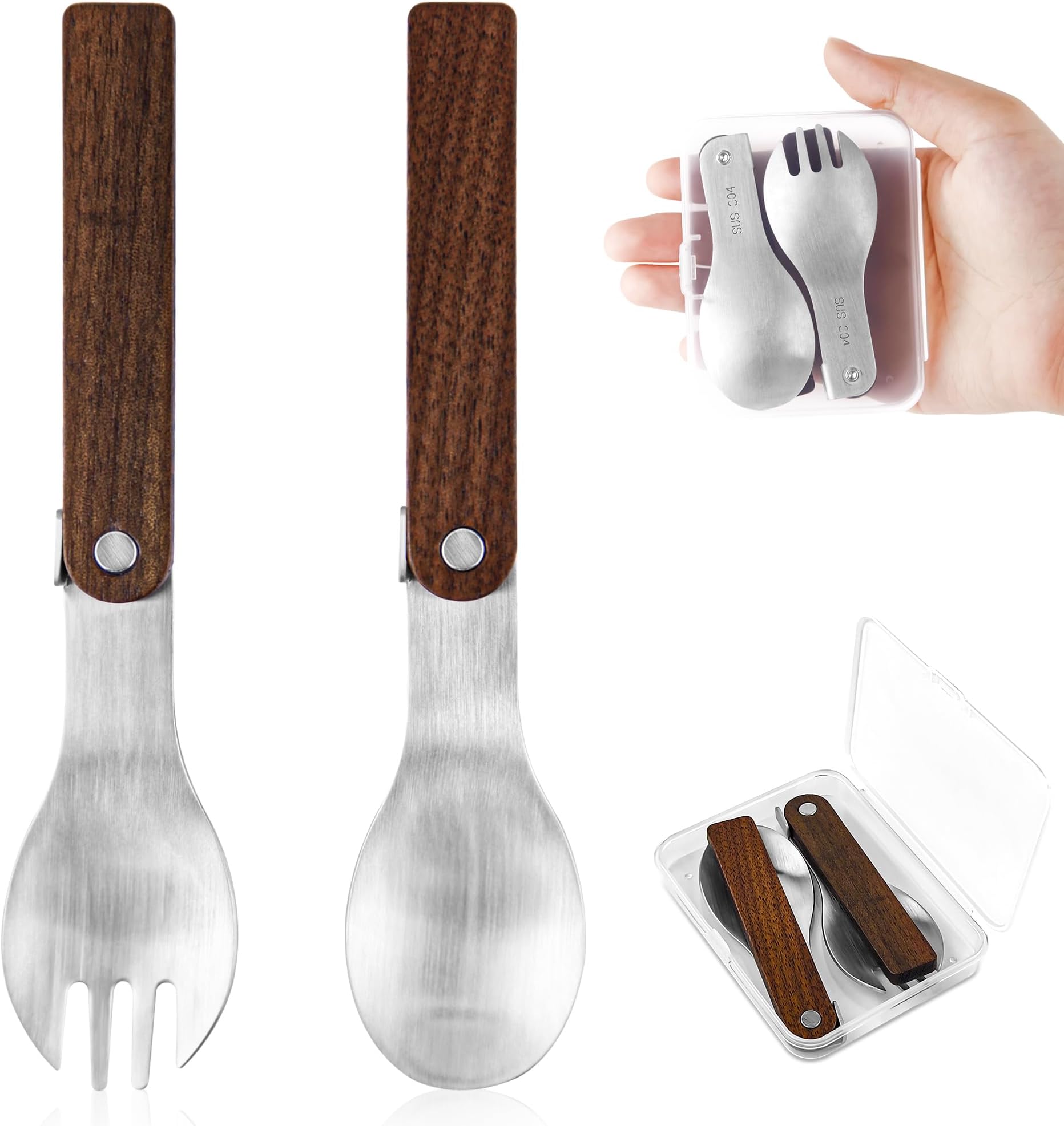 Amazon.com: 2pcs Foldable Fork and Spoon Set, Portable Stainless Steel ...