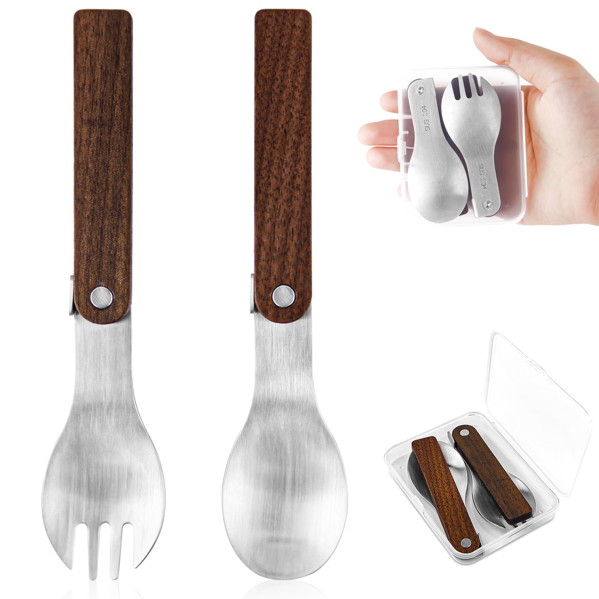 Amazon.com: Foldable Fork and Spoon Set, 2pcs Portable Folding Spoon ...