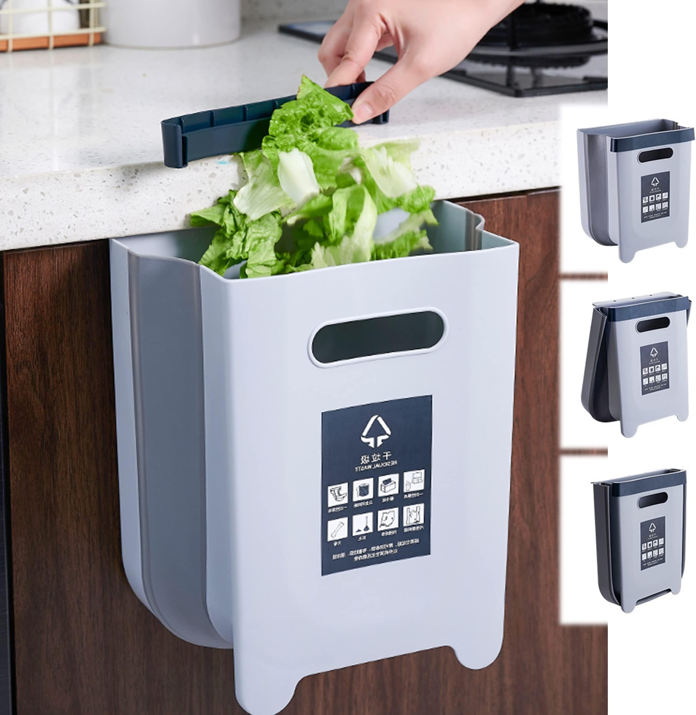 BLUE MARBLE Folding Kitchen Bin, Hanging Food Bin, Bins For Kitchen ...