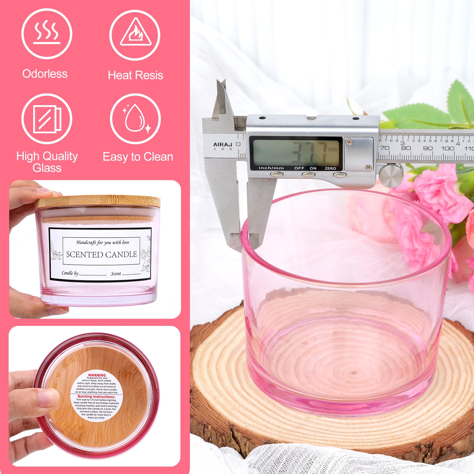 Snapklik.com : CONNOO 8 Pack 12 OZ Pink Glass Wide Mouth Candle Jars ...