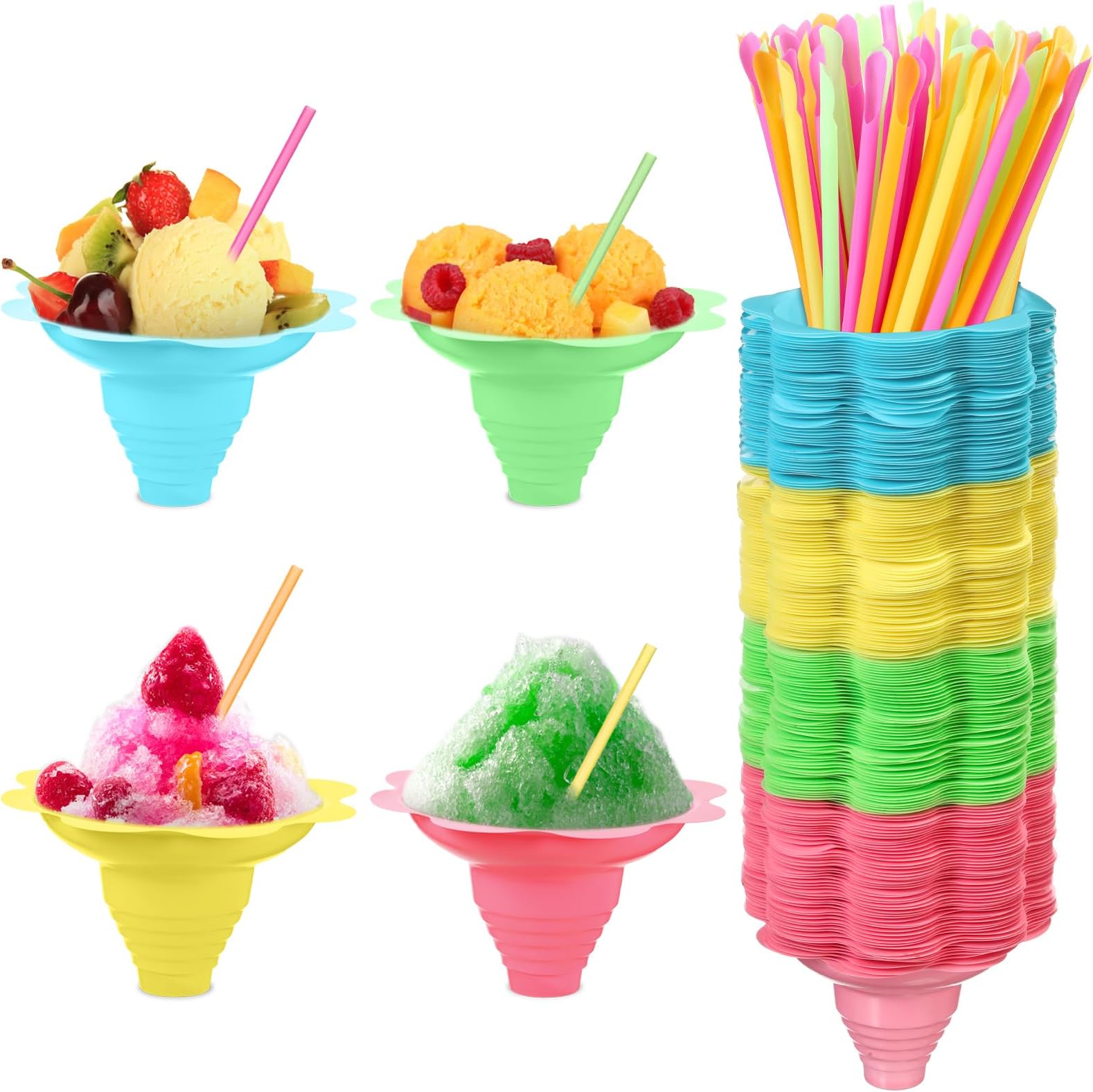 Amazon.com: ZENFUN 200 pcs Colorful Flower Snow Cone Cups with Spoon ...