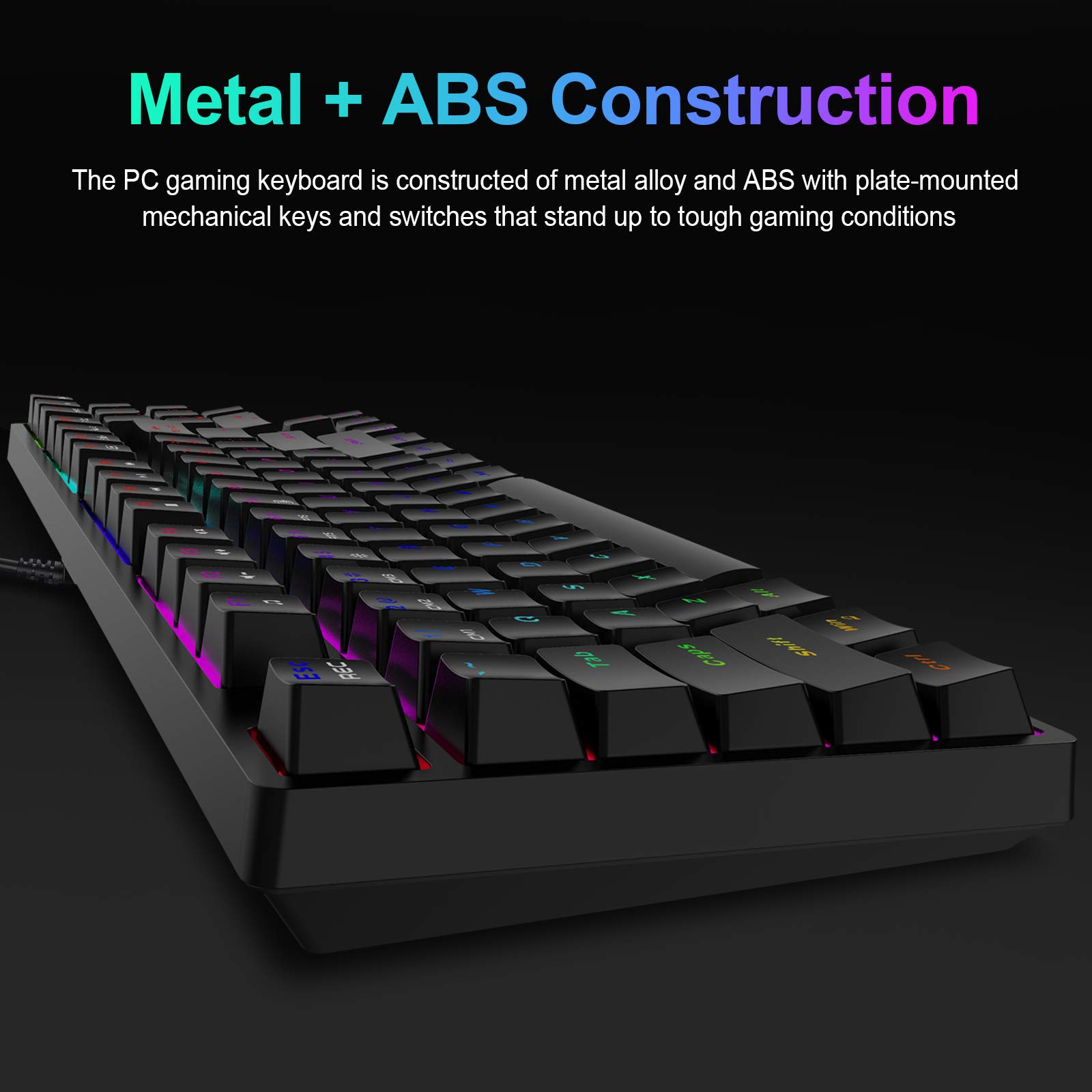 NPET K80 Mechanical Gaming Keyboard, RGB Backlit Keyboard with Red ...