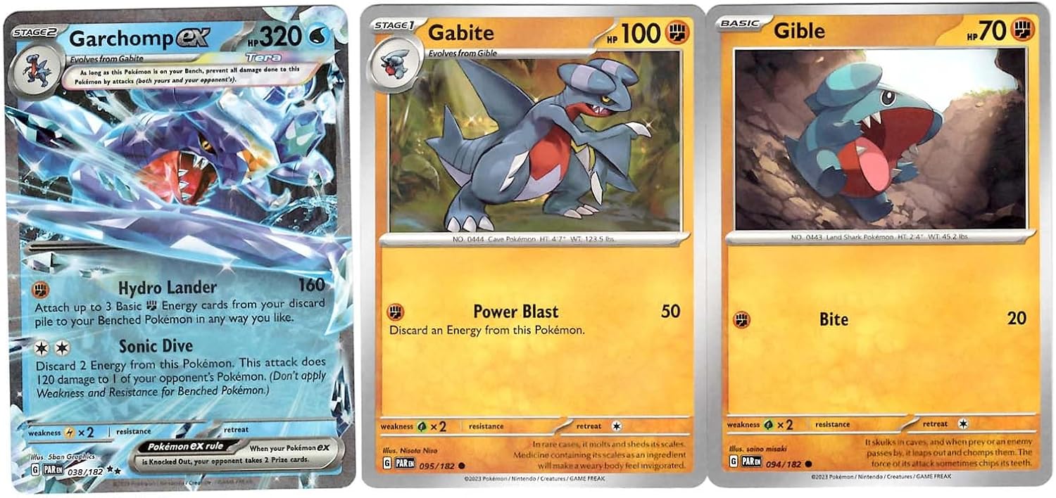 Amazon.com: Garchomp ex 038/182 - Paradox Rift - Tera Double Rare - Lote de 3 cartas Pokemon ...