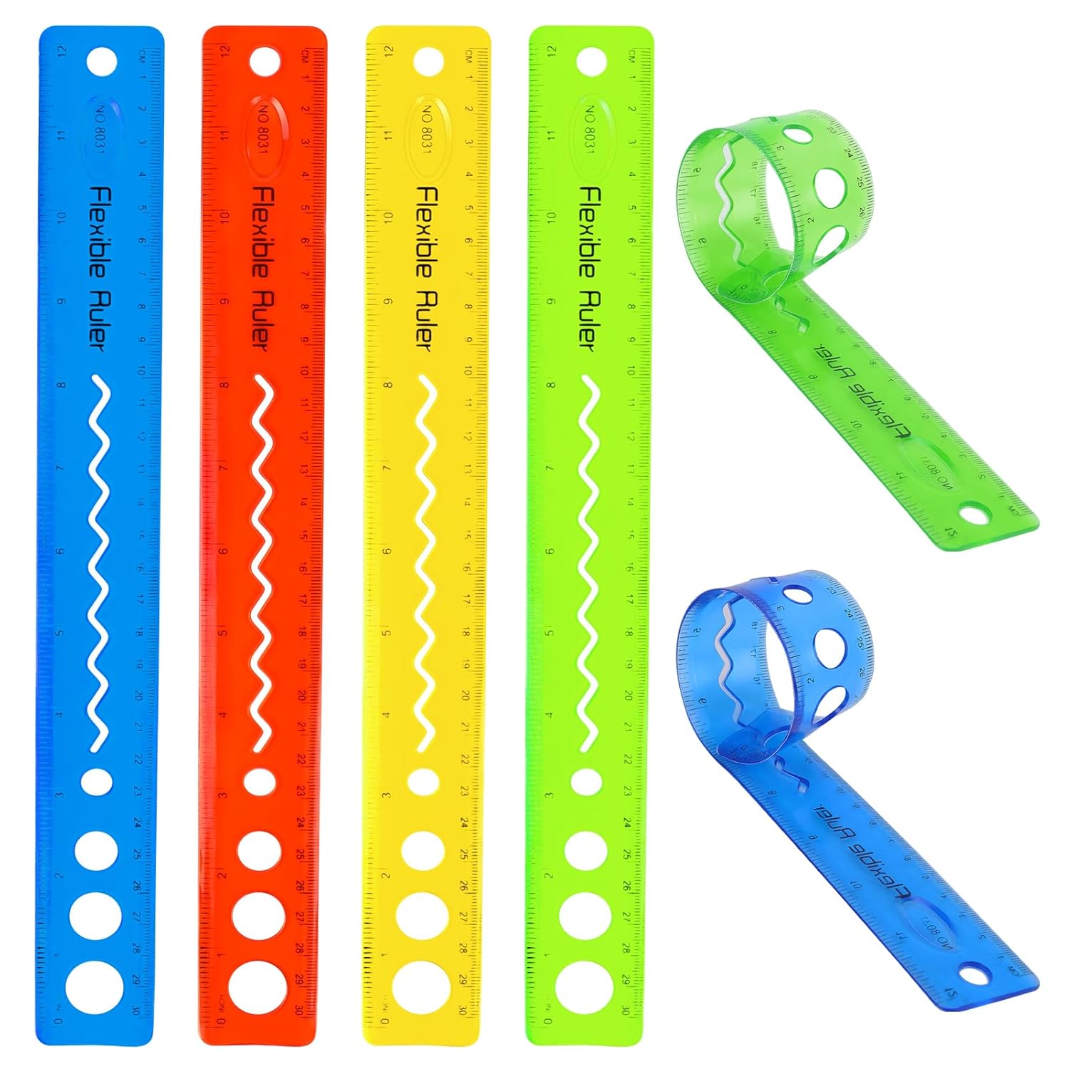 4 Packs Flexible Ruler Set, 30cm/12inch Plastic Ruler Soft Bendable ...