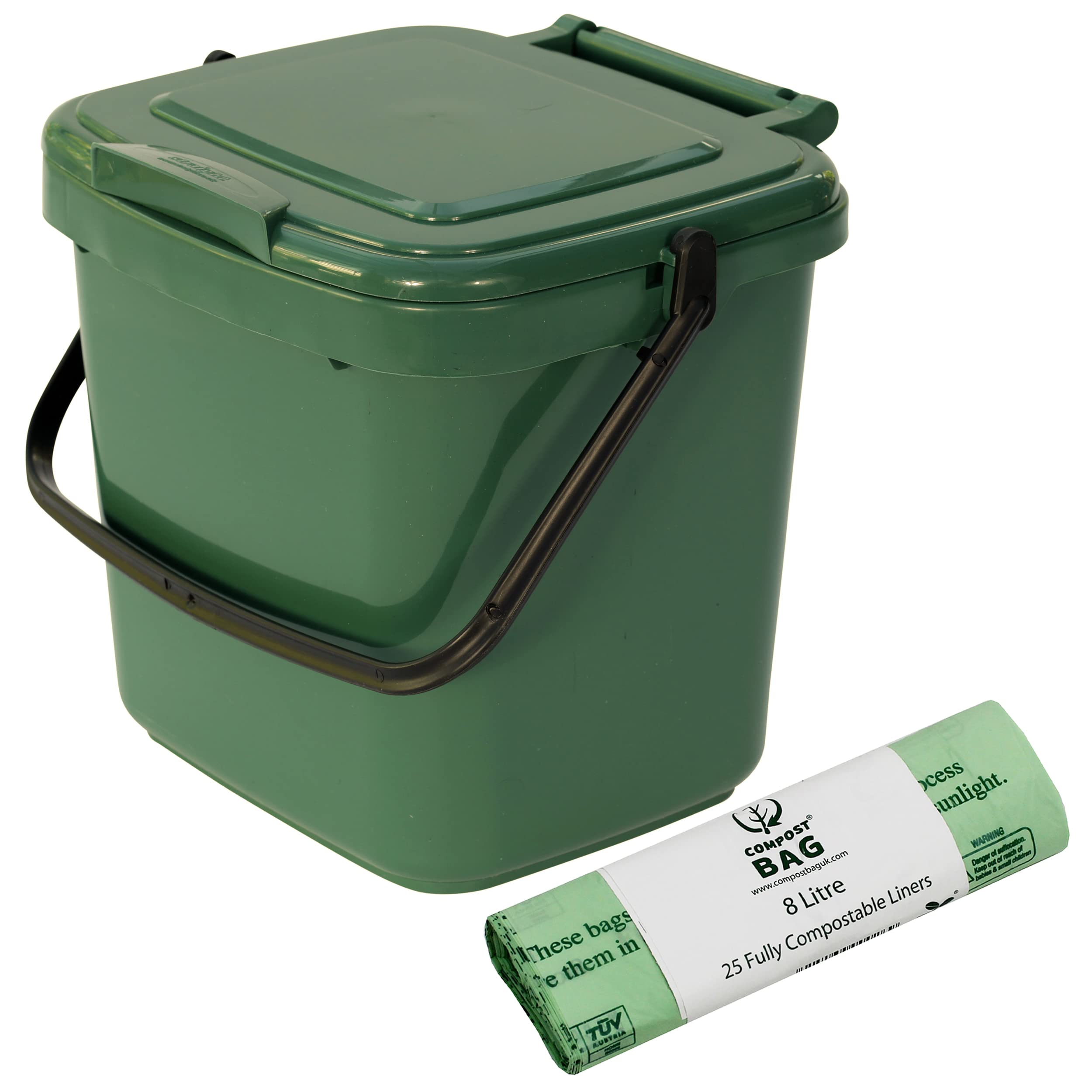 Green Kitchen Compost Caddy & 25x 8L Compostable Bags - for Food Waste ...