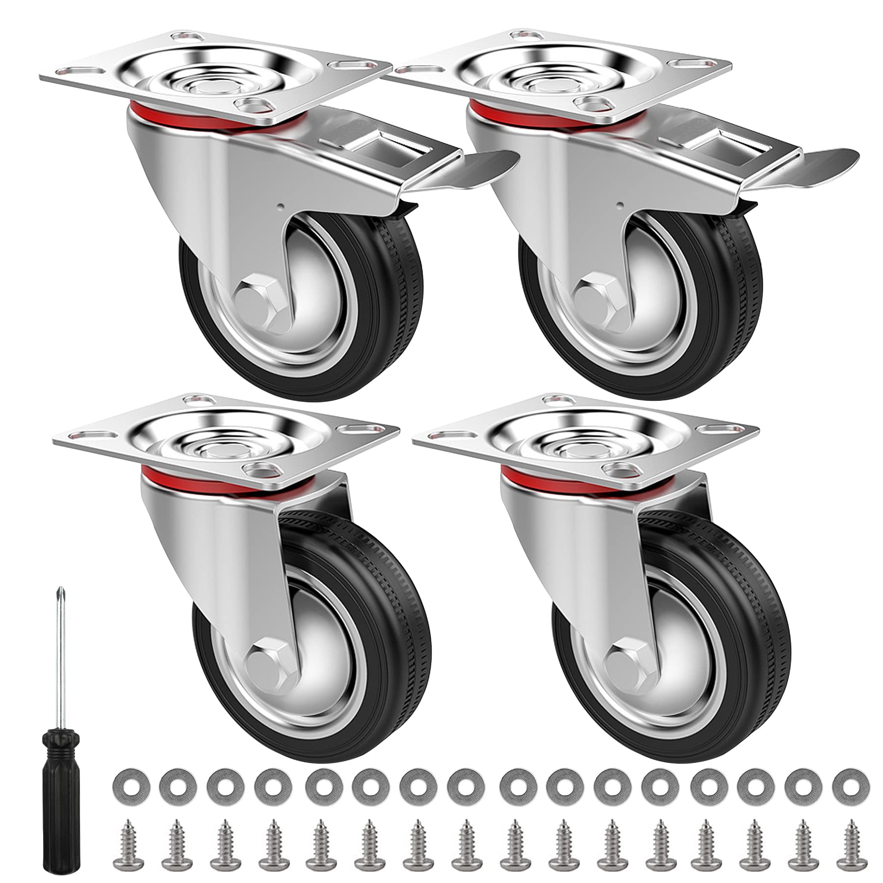 Buy Set of 4 Transport Castors 75 mm Heavy Duty Castors with Brakes and ...