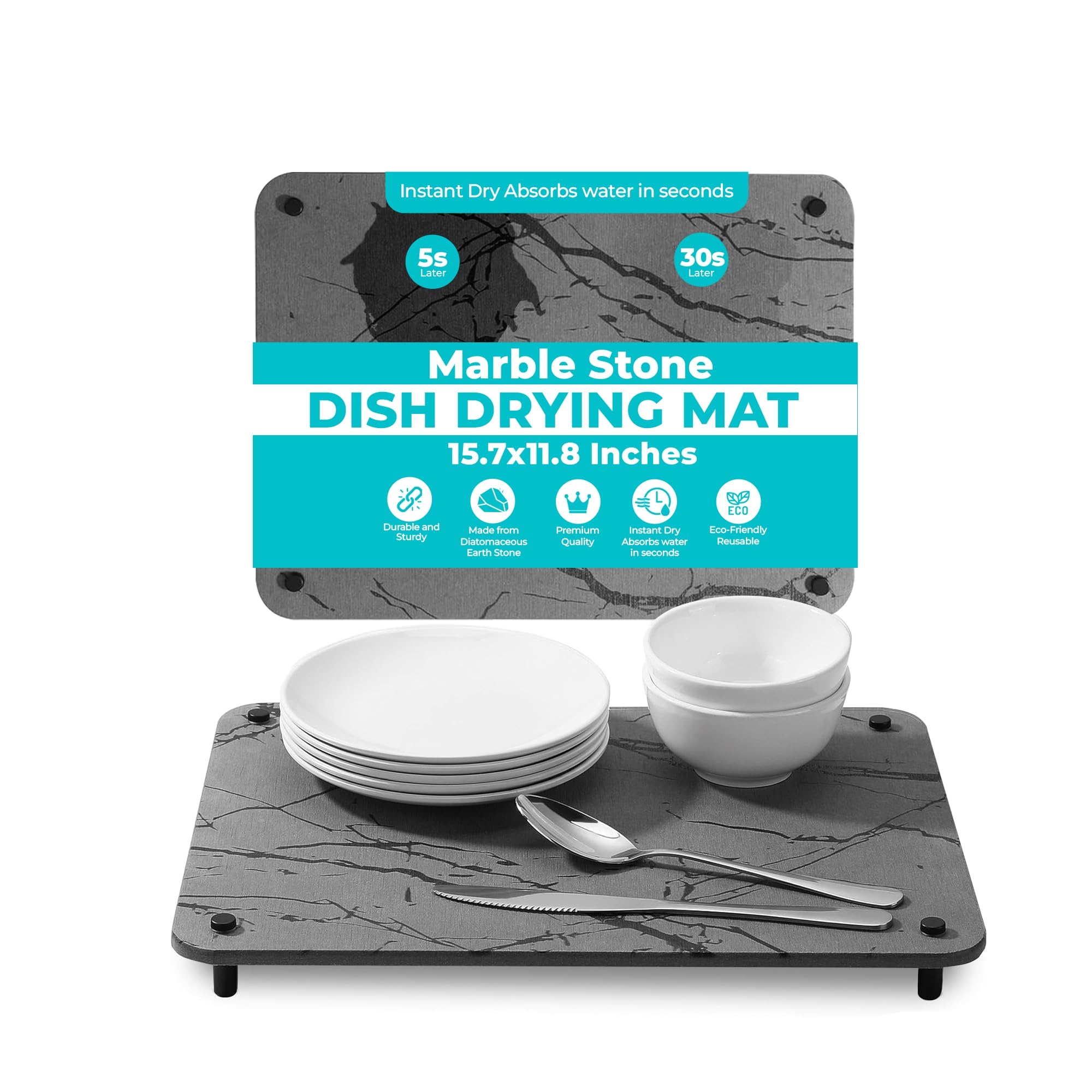 Amazon.com: Tribyan Marble Stone Dish Drying Mat, 15.7x11.8 Inches ...